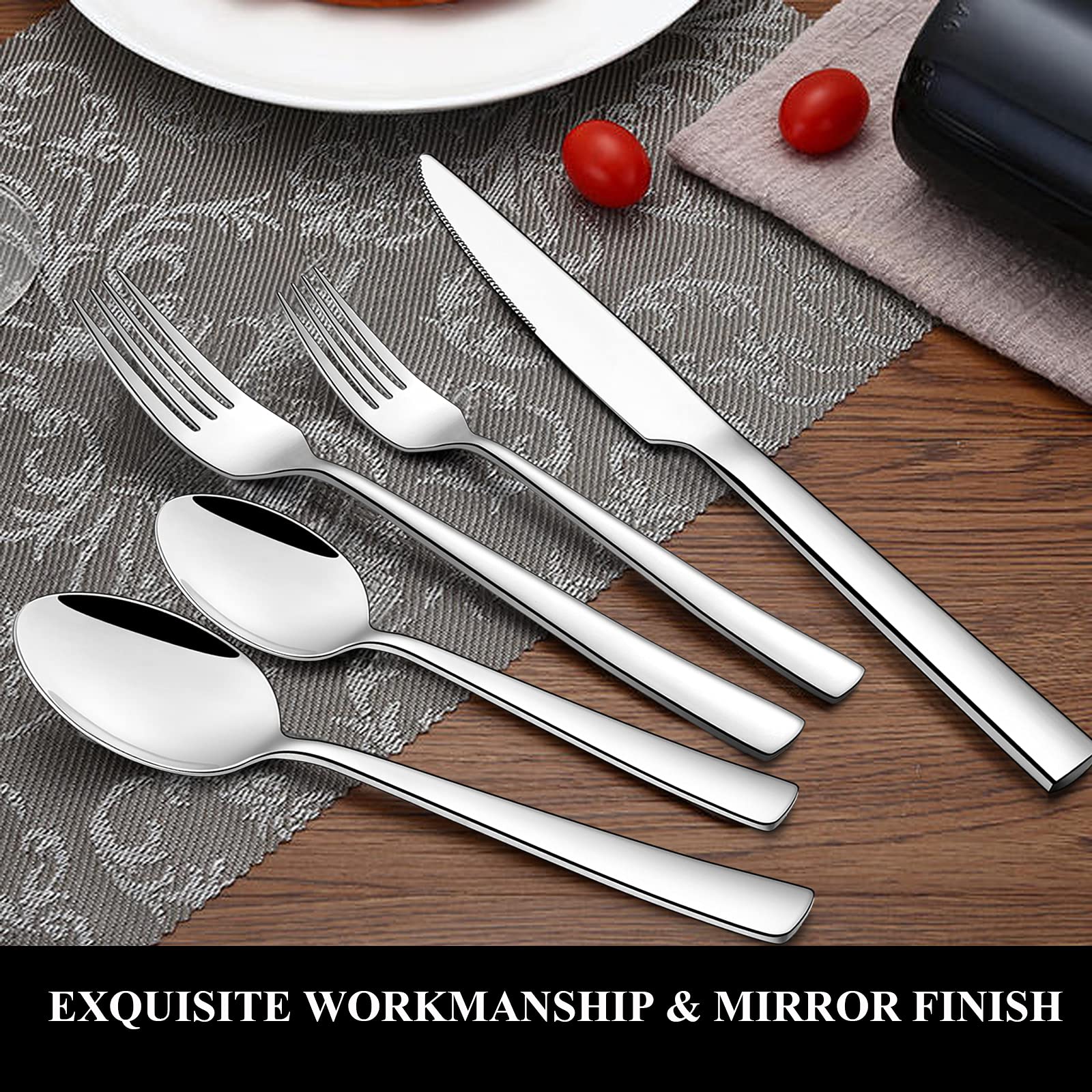 Snapklik.com : 20-Piece Silverware Set, Stainless Steel Flatware Square ...