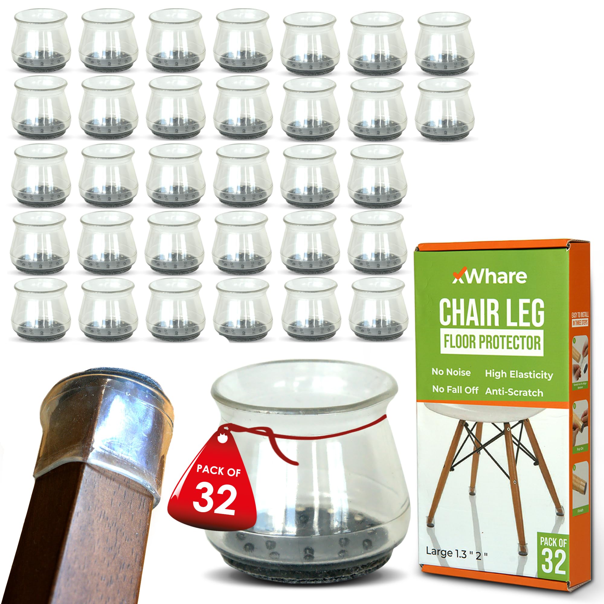 32Pcs Chair Leg Floor Protectors for Hardwood Floors, Furniture Leg Pad ...