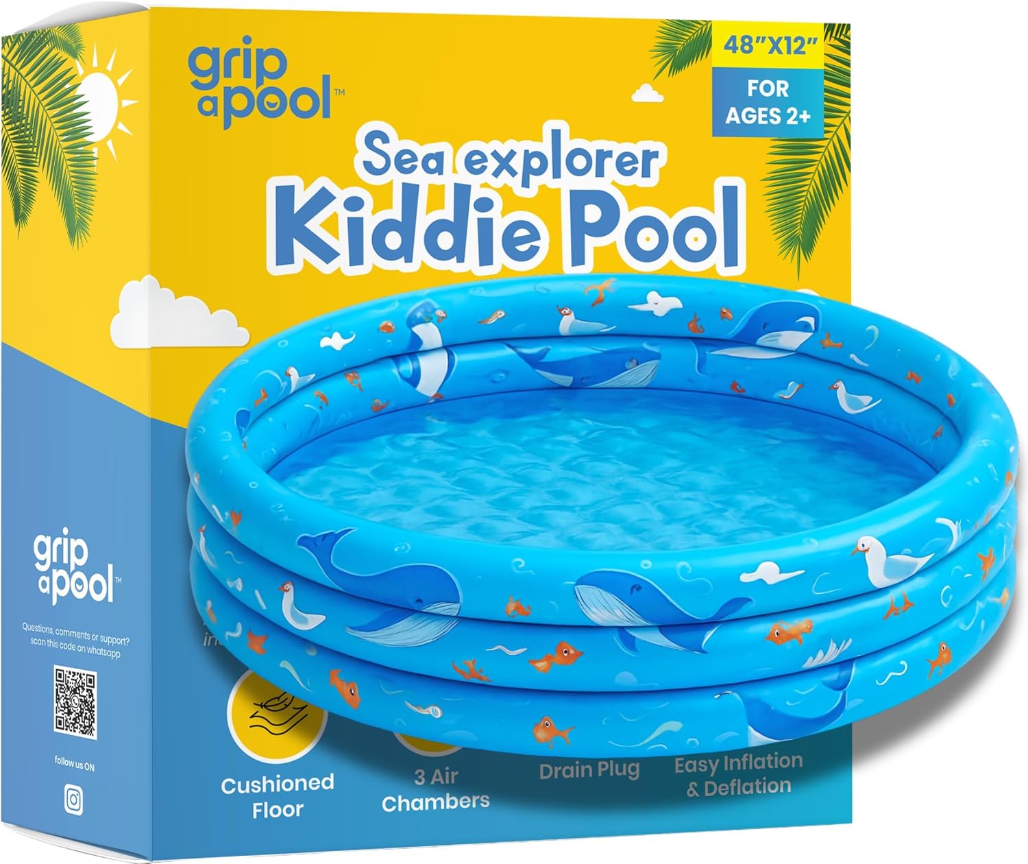 Amazon.com: Inflatable Kiddie Pool for Toddlers, 48"X12" Round Plastic ...