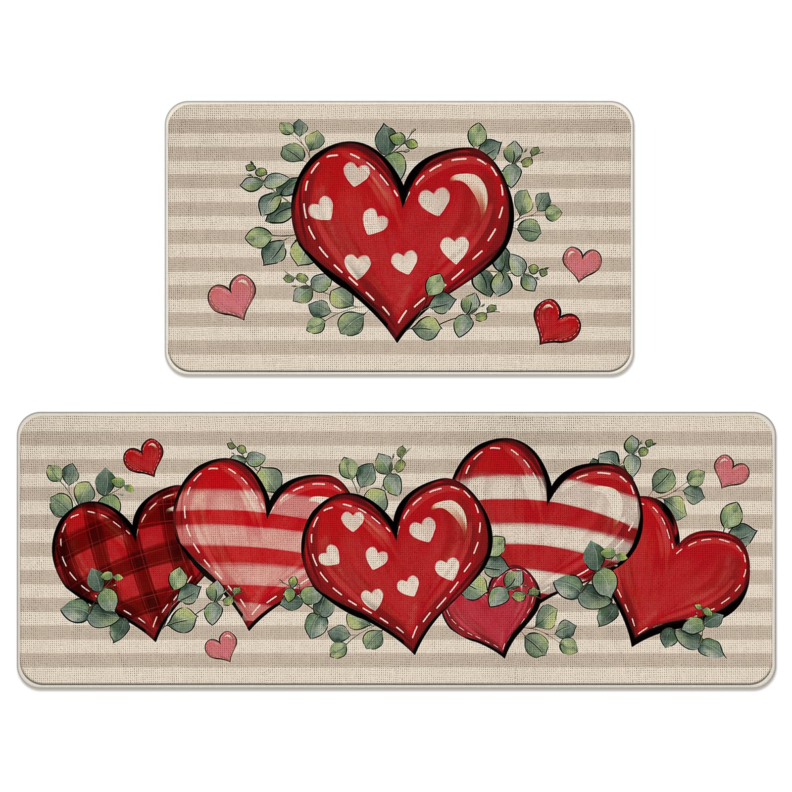 Amazon.com: Tailus Valentine's Day Red Love Heart Kitchen Rugs Set of 2 ...