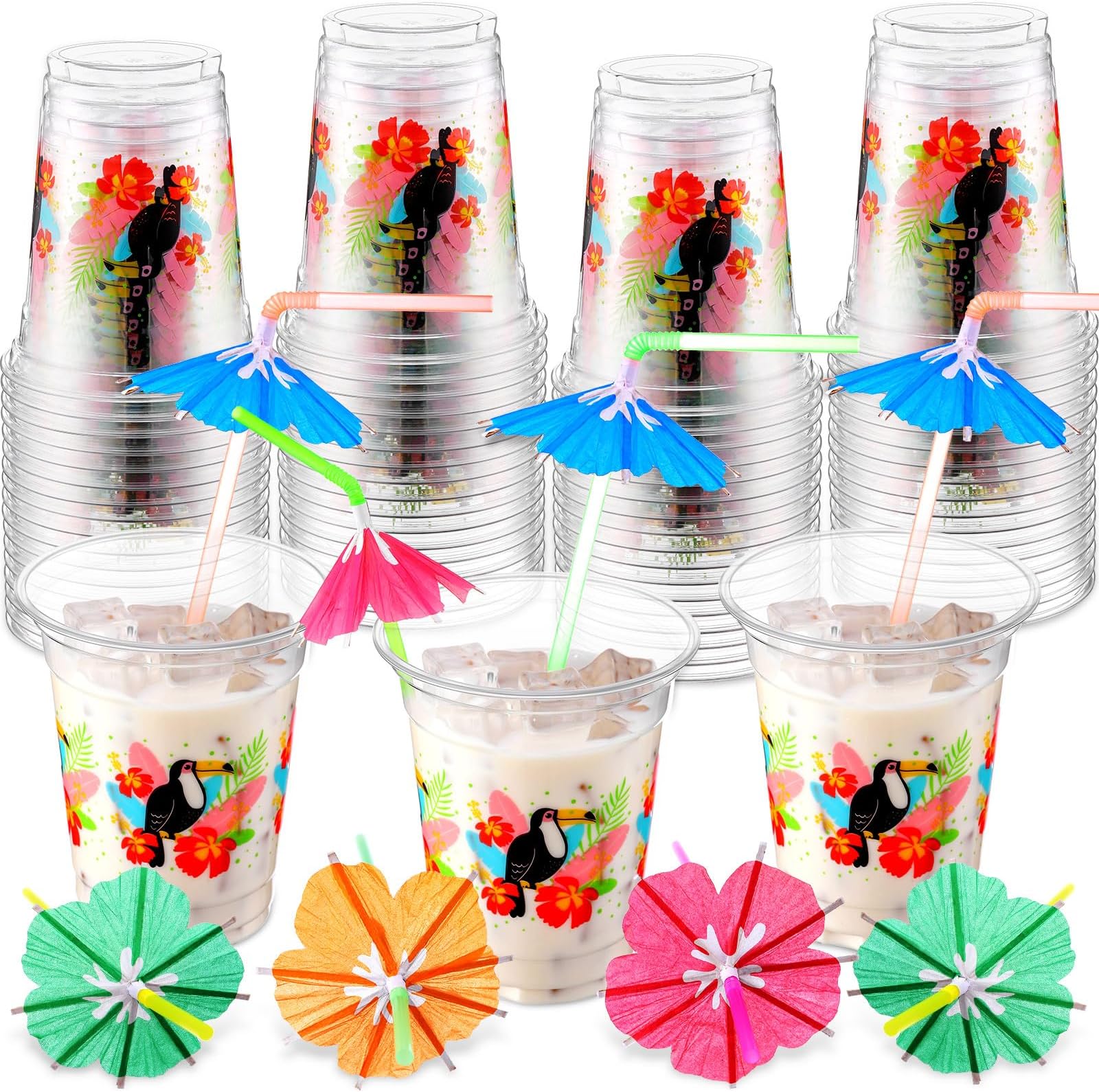 Amazon.com: FillTouch 48 Set Tropical Party Plastic Cups with Parasol ...