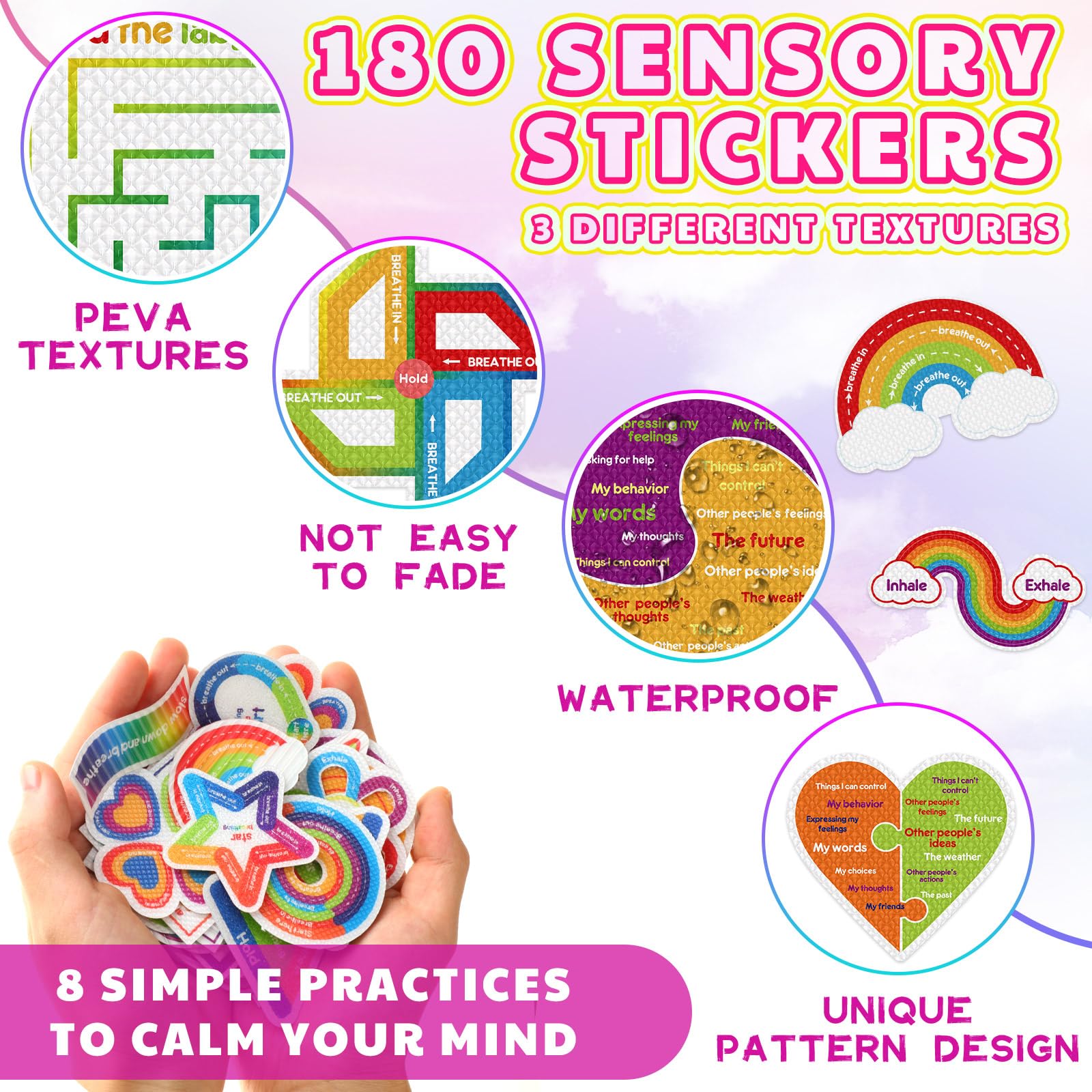 Snapklik.com : Libima 180 Pcs Anxiety Sensory Stickers Anxiety Textured ...