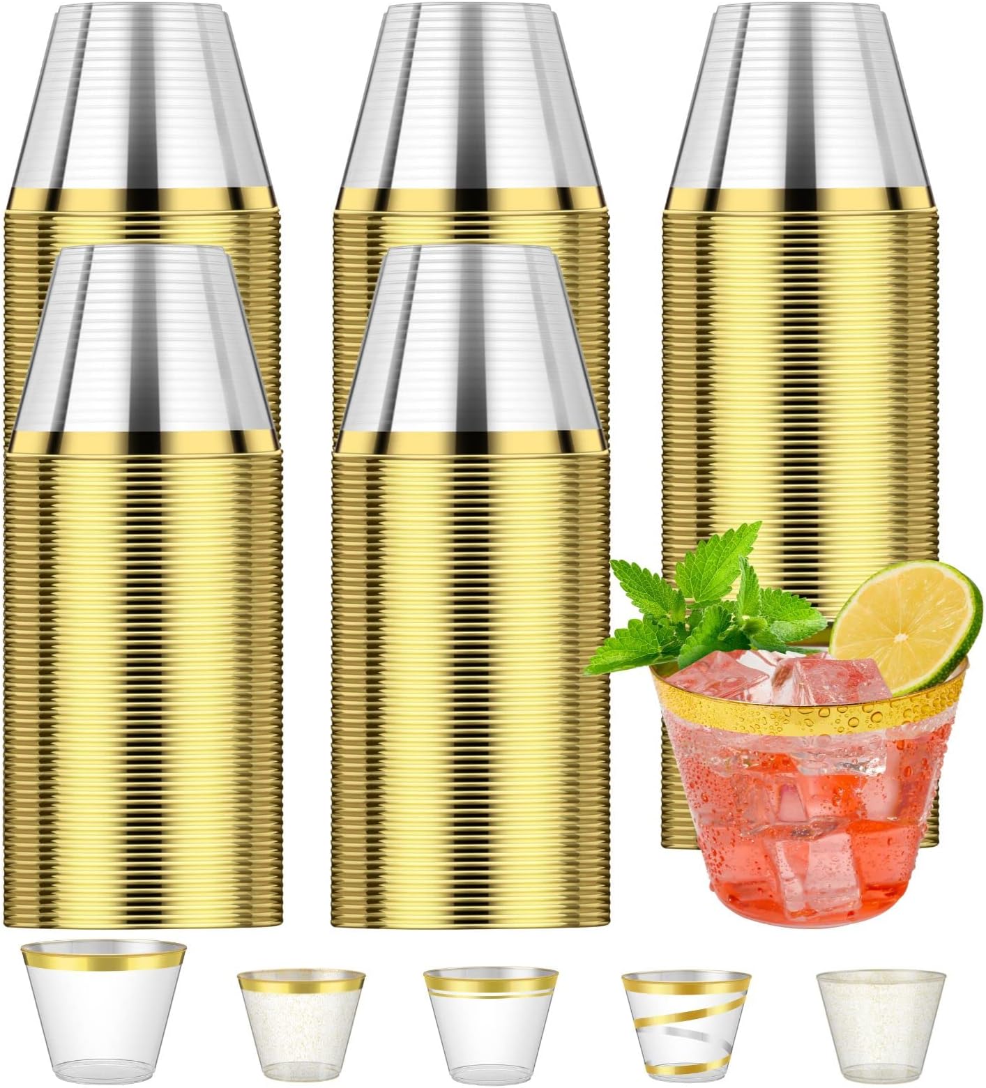 Amazon.com: VajilaPhil 50PCS Gold Rim Plastic Cups, 9 oz Clear with ...