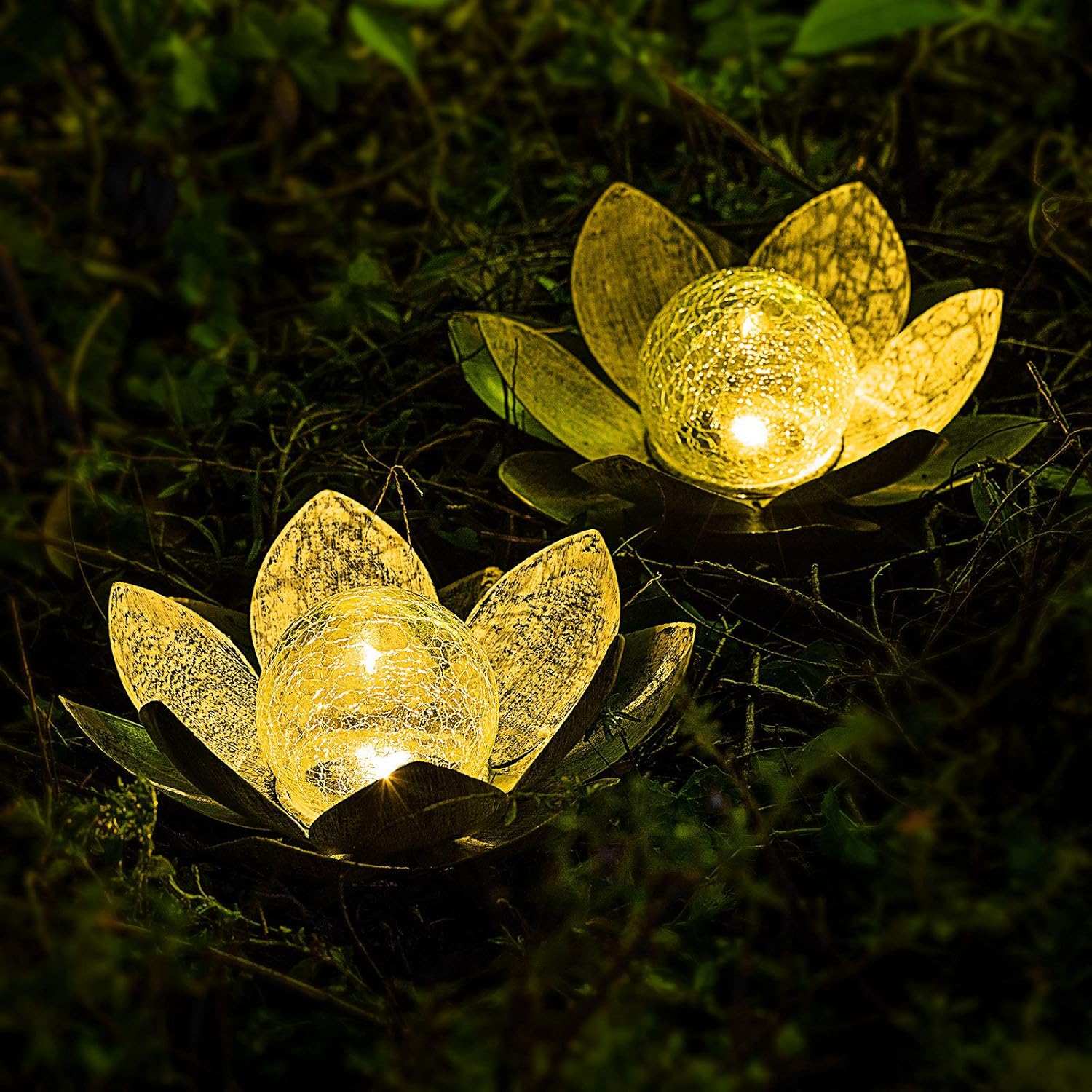 AIINY Garden Solar Light Outdoor(2Pack) ,Crackle Globe Glass Lotus ...