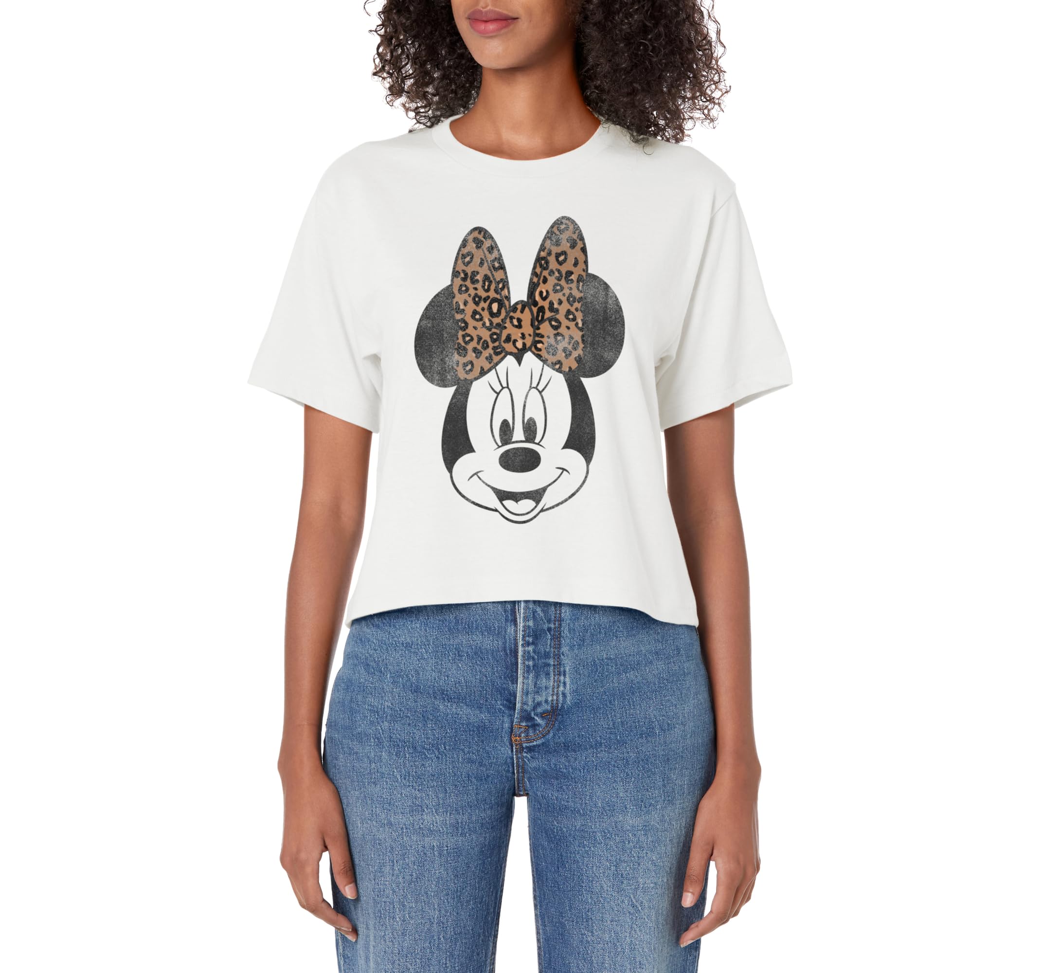Disney Minnie Mouse Vintage Leopard Print Bow Portrait Women's Crop Top ...