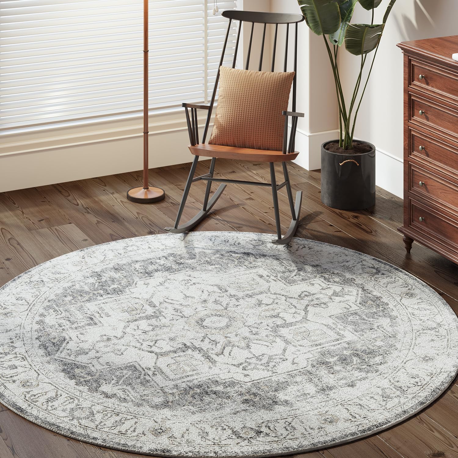 jinchan Round Rug 8ft Washable Rug Area Rug Vintage Rug Indoor Floor ...