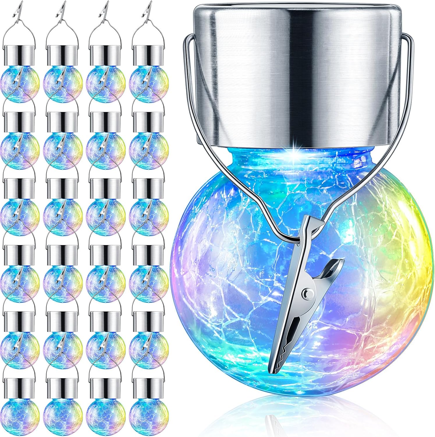 Retisee 24 Pcs Hanging Solar Lights Waterproof Cracked Glass Solar ...