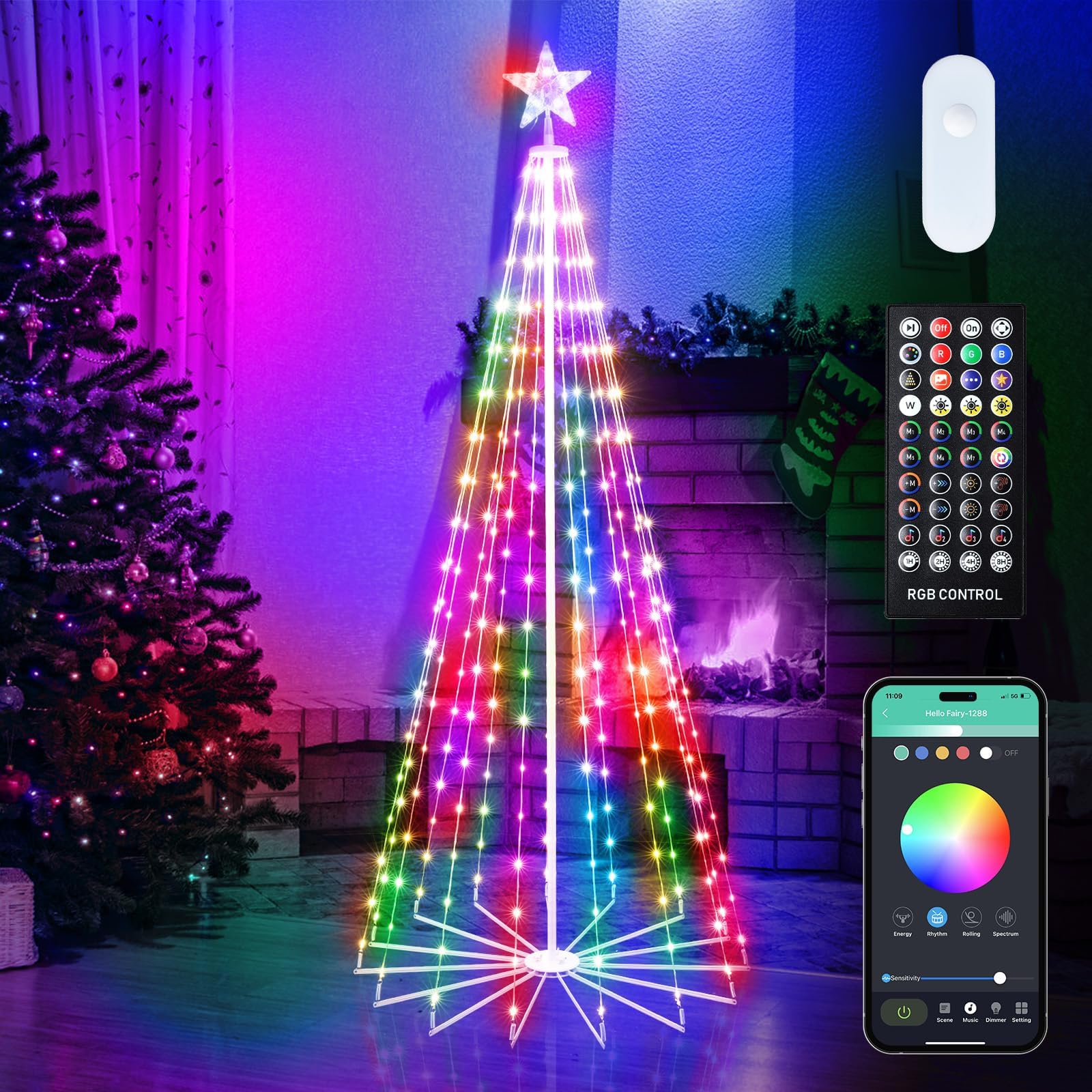 Amazon.com: Smart Christmas Cone Tree LED Lights, 7ft 295 Music Sync ...