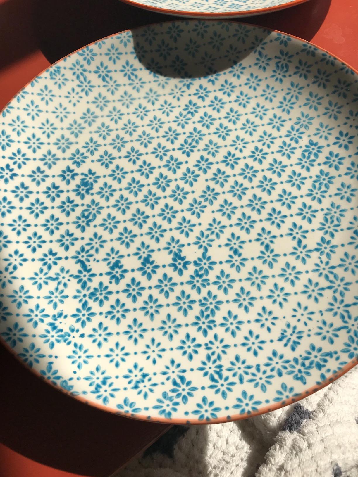 Nicola Spring Patterned Dinner Plates - 255mm (10 Inches) - Blue/Orange ...
