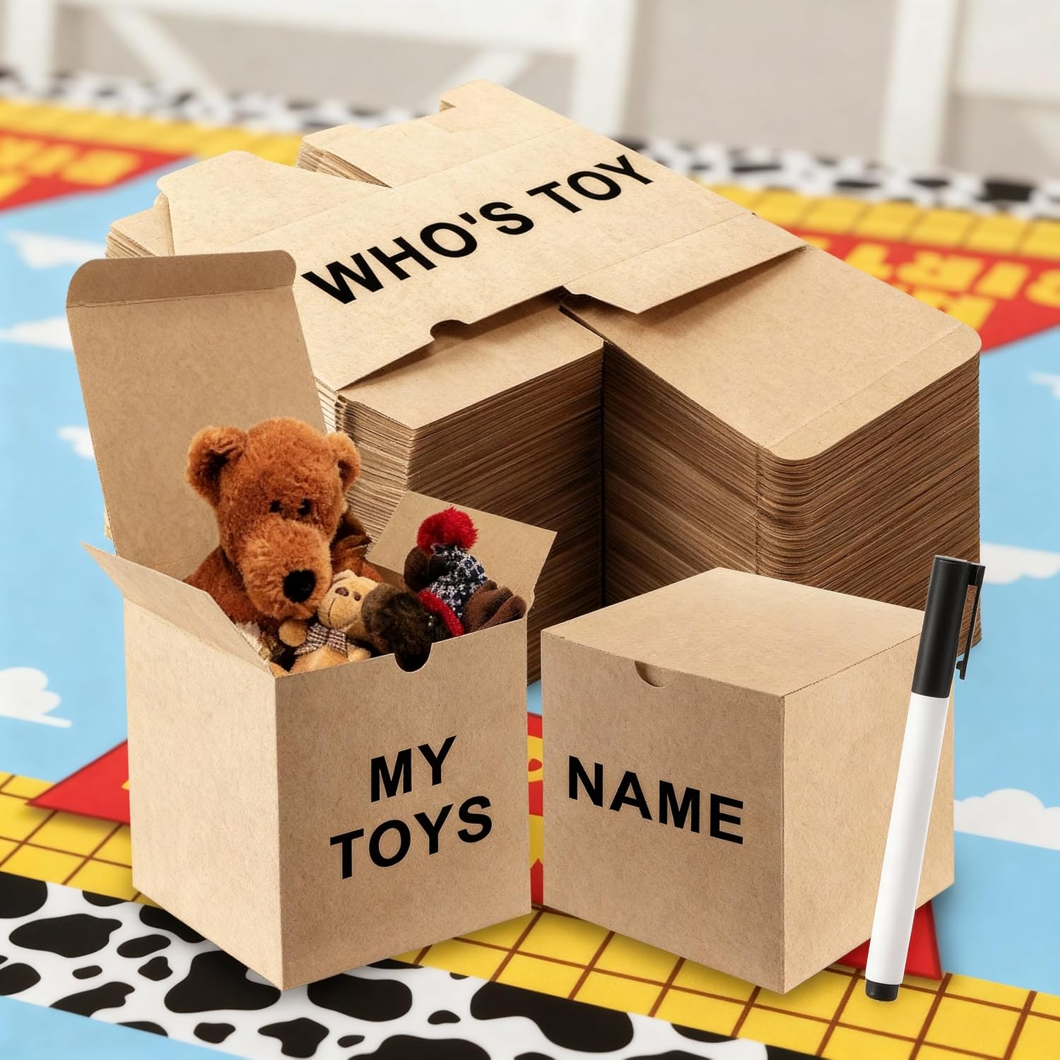 Amazon.com: ForraFun 50 Pcs Cartoon Toy Party Boxes Decor 4x4x4 Marked ...