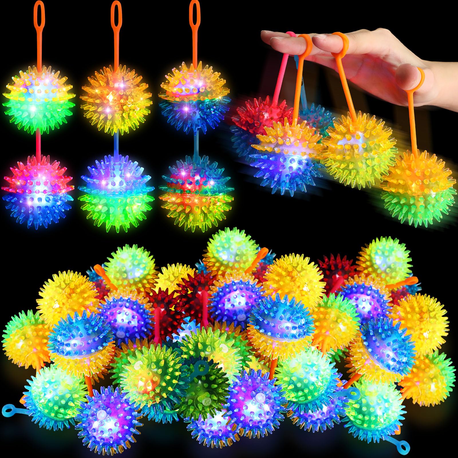 Amazon.com: Sotiff 60 Pcs Light up Ball Spiky LED Bouncy Ball ...