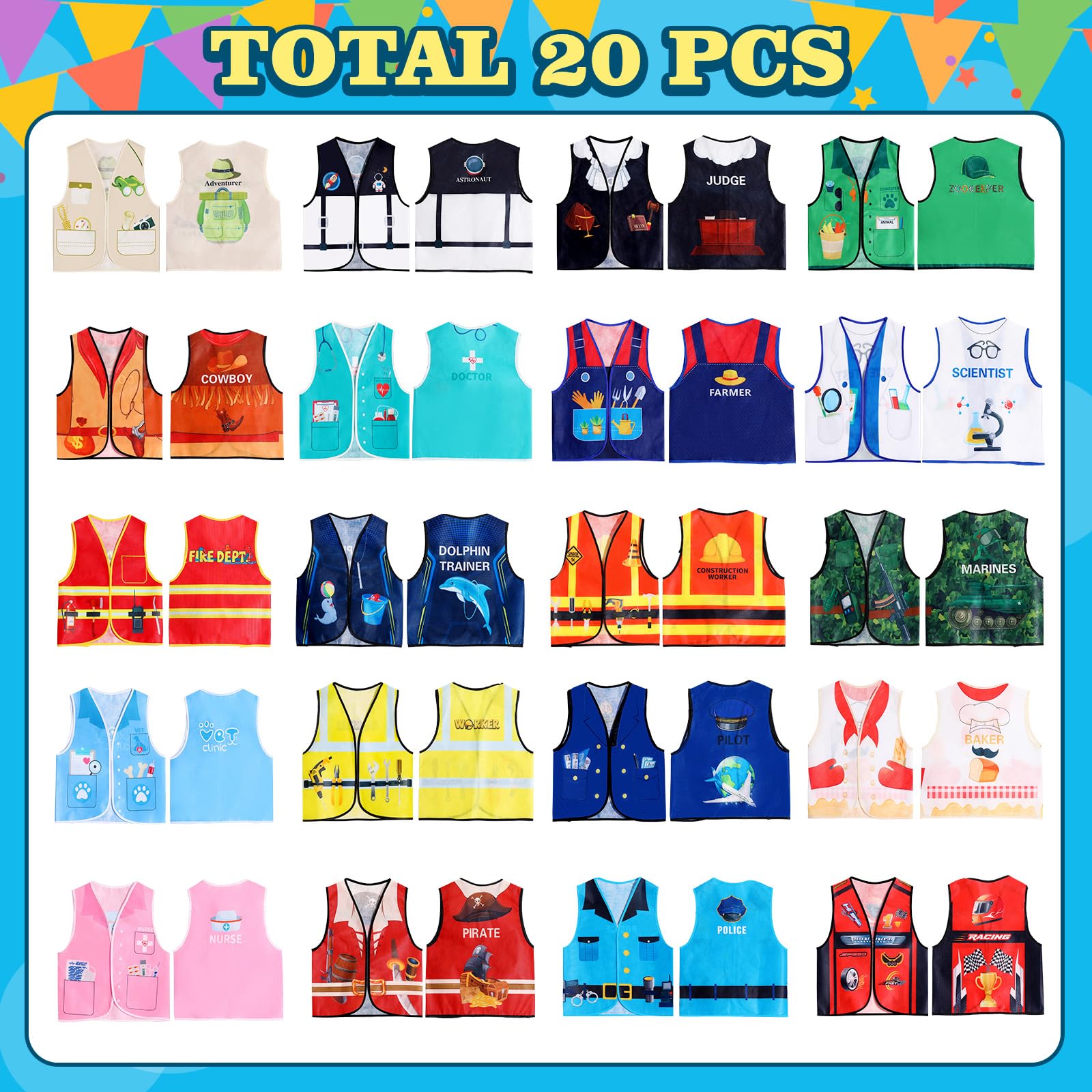 Snapklik.com : 20 PCS Kids Community Helper Dress Up Vest Career ...