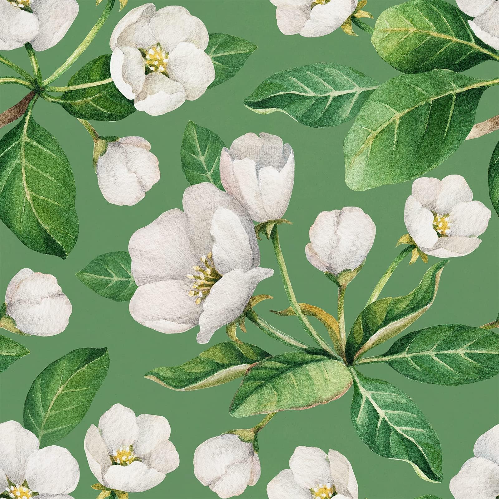 CRE8TIVE White Floral Peel and Stick Wallpaper Green Contact Paper 24 ...