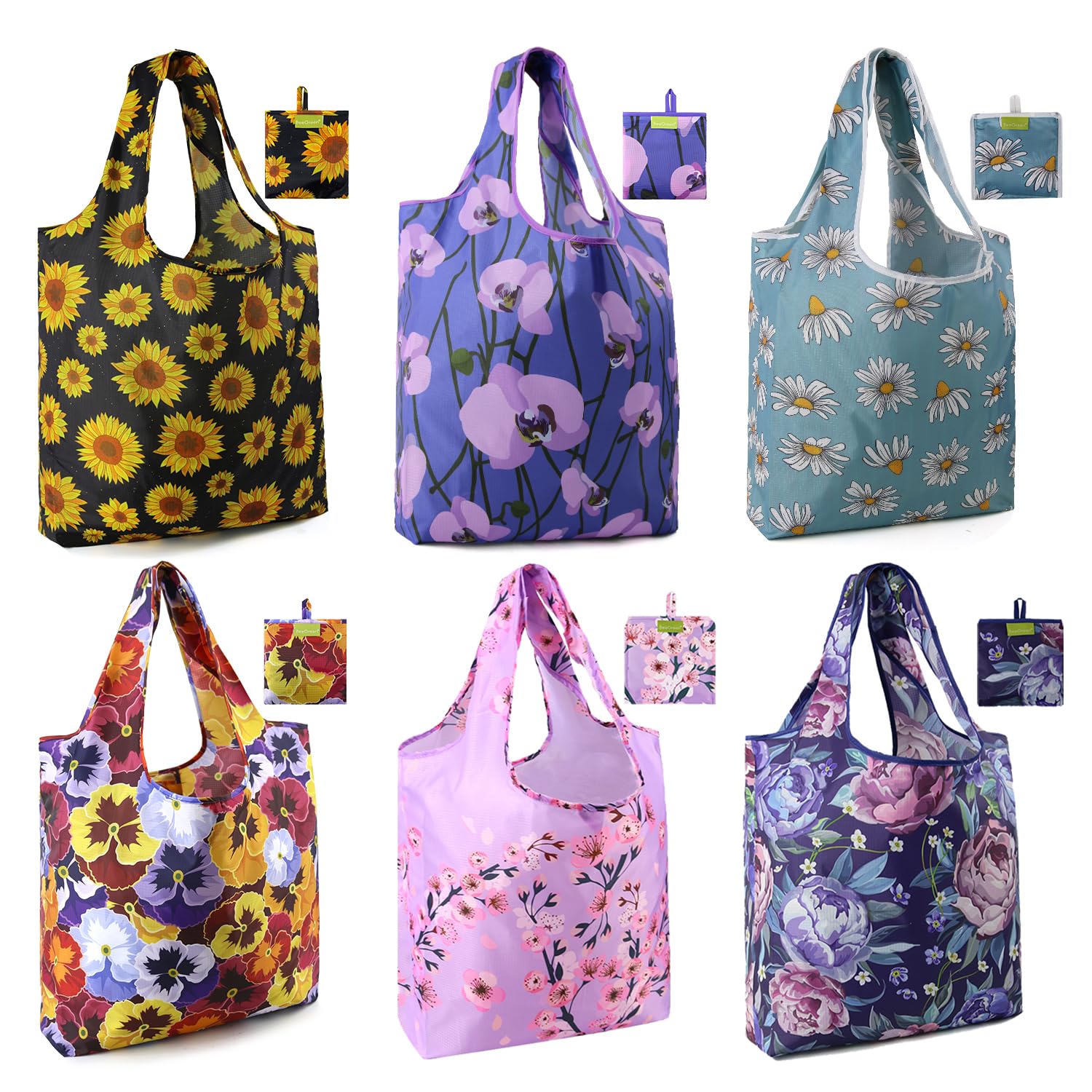 Amazon.com: BeeGreen Flora Reusable Shopping Bags Foldable 6 Pack ...