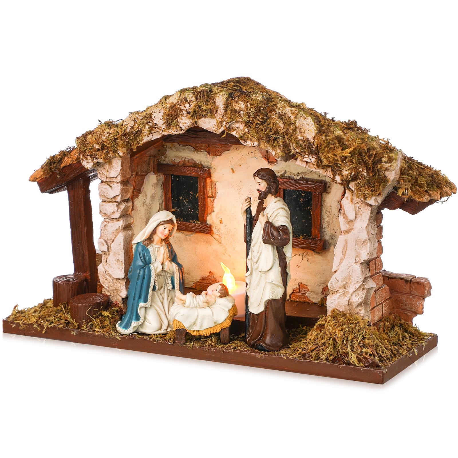 Amazon.com: Barydat Christmas Nativity Scene Indoor with Mossy Stable ...