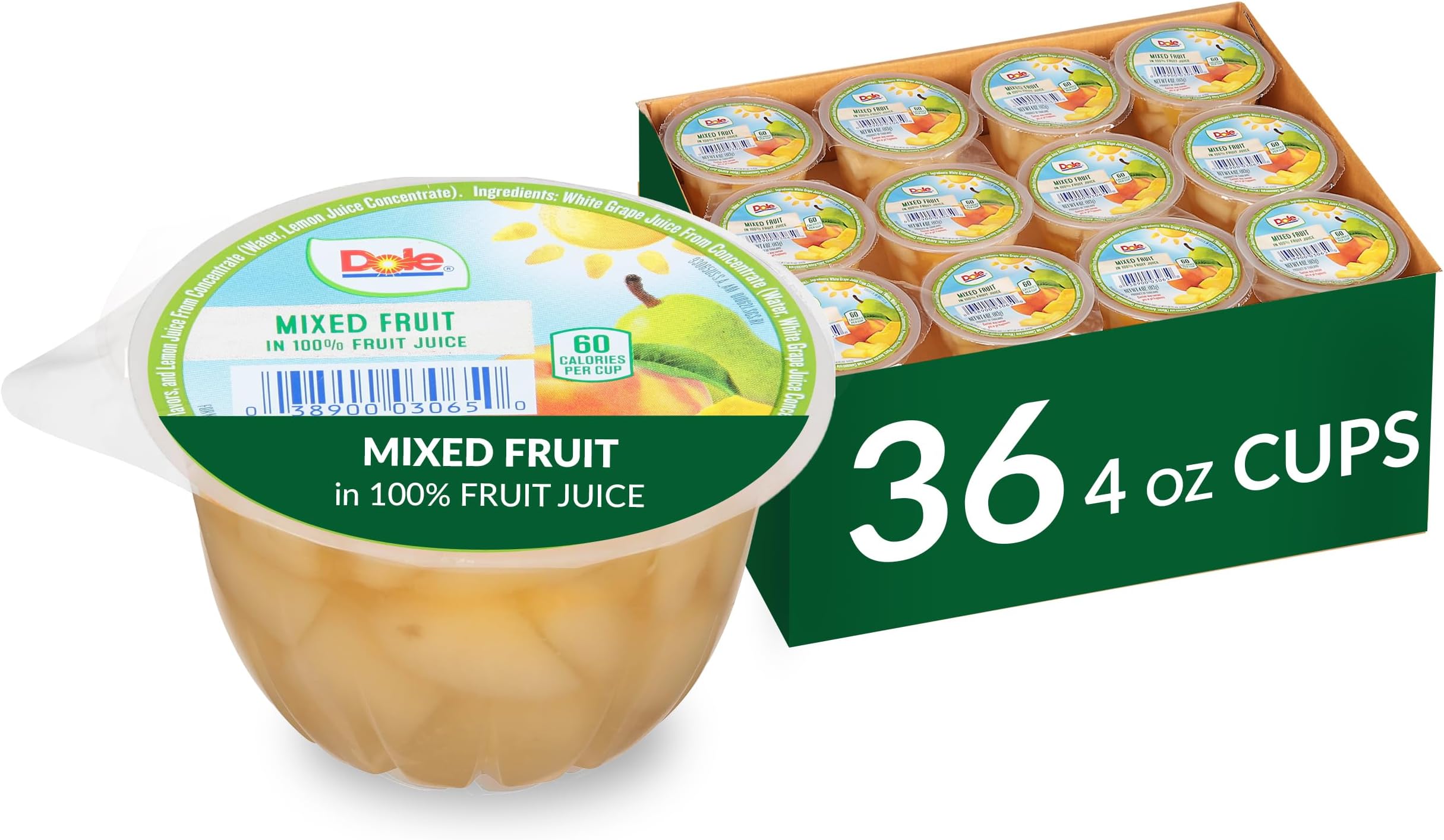 Amazon.com : Dole Fruit Bowls Mixed Fruit in 100% Juice Snacks, 4oz 36 ...