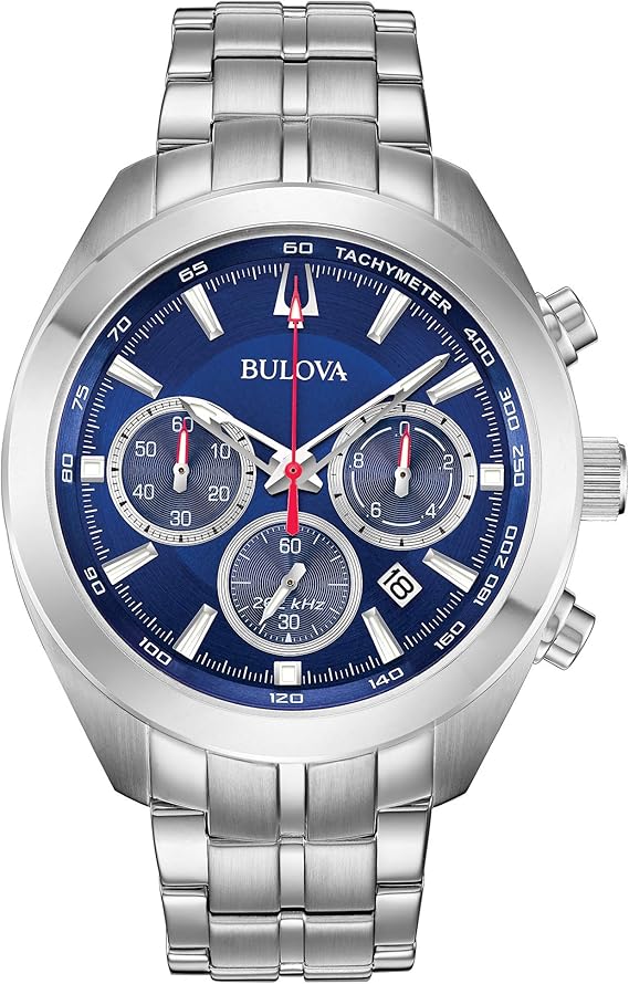Bulova Men's 96B285 Quartz Chronograph Blue Dial Silver Tone 44mm Watch ...