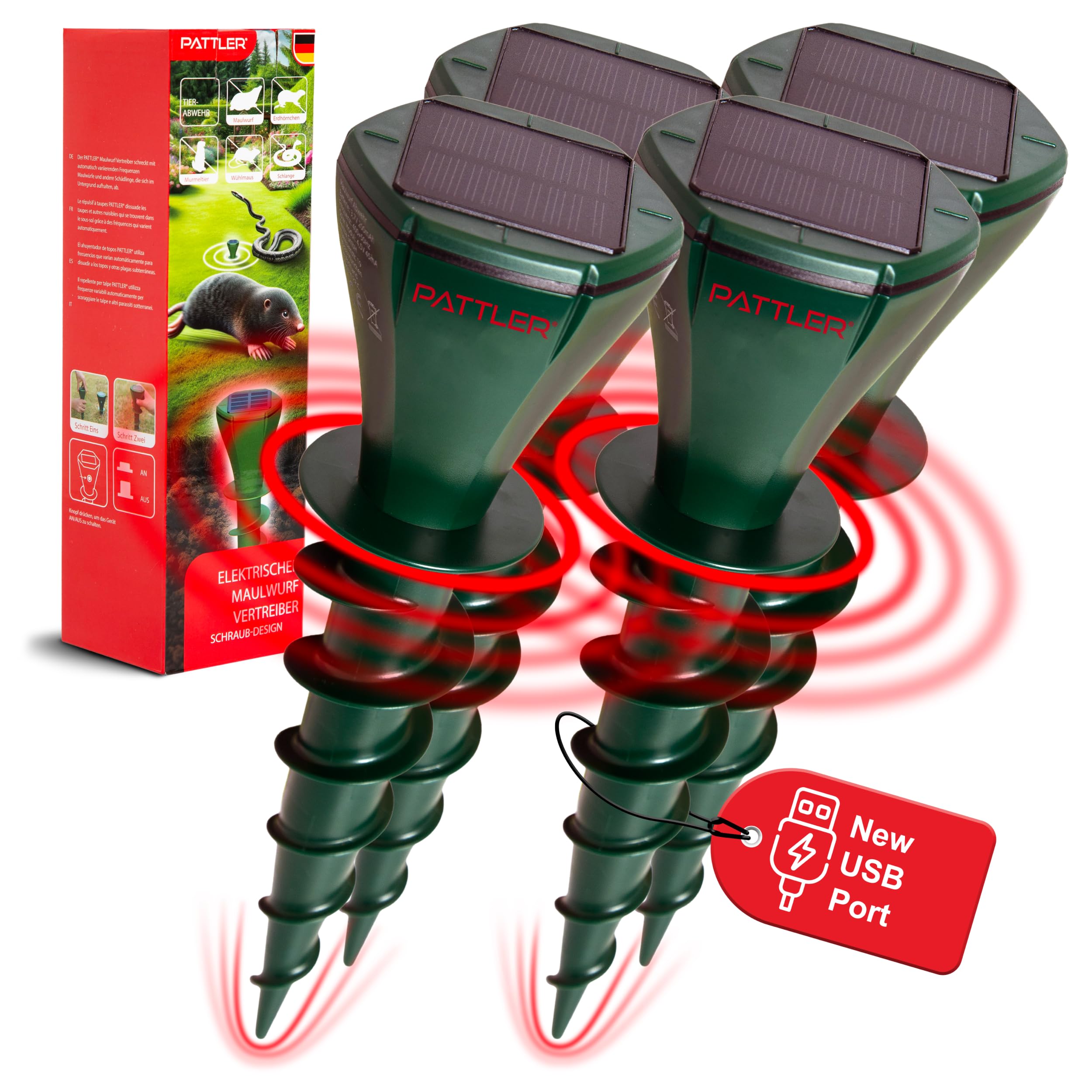 Amazon.com: PATTLER® Mole Repellent USB-Chargeable Solar Powered ...