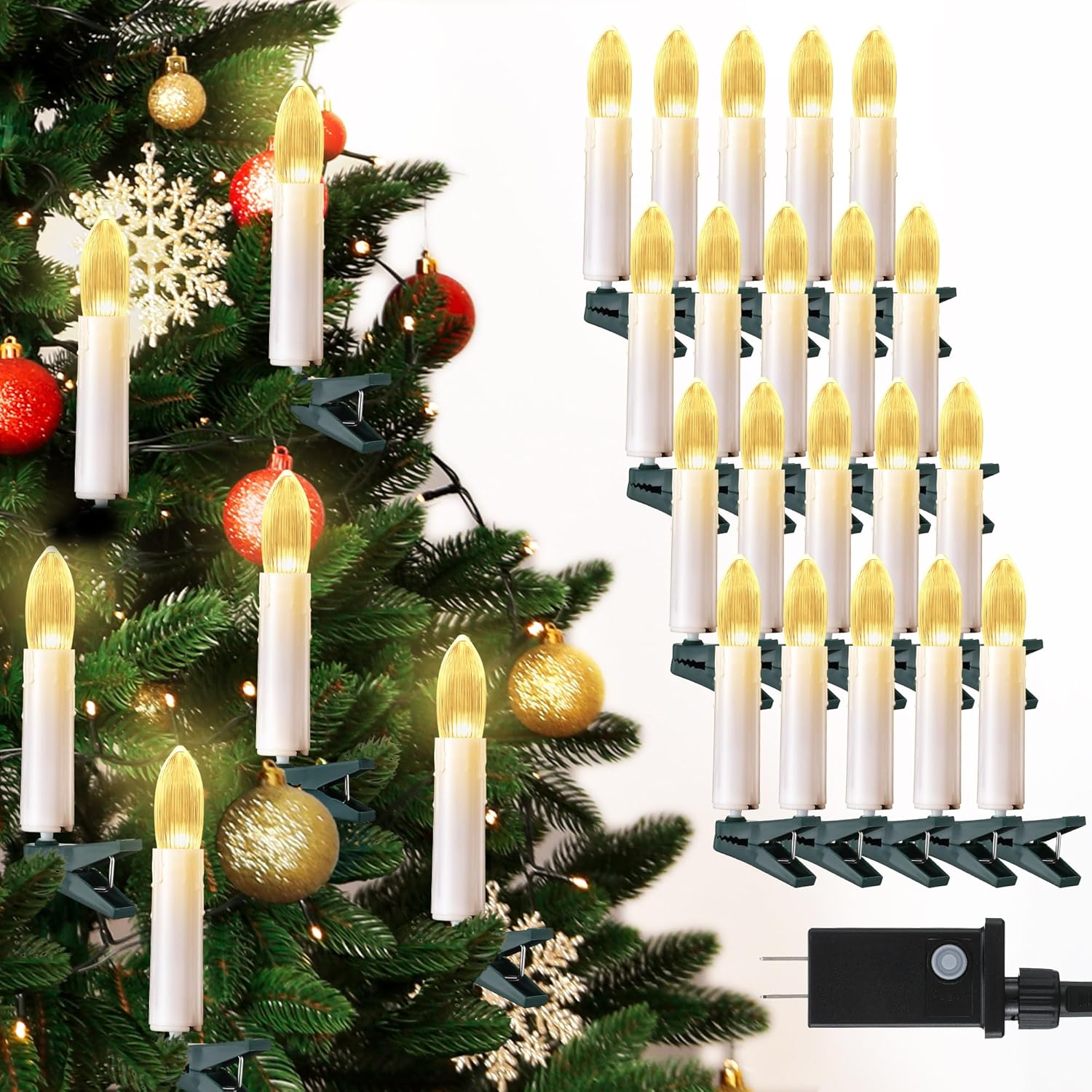 Amazon.com: Hohean 20 Pcs LED Christmas Tree Candle Lights,Flickering ...