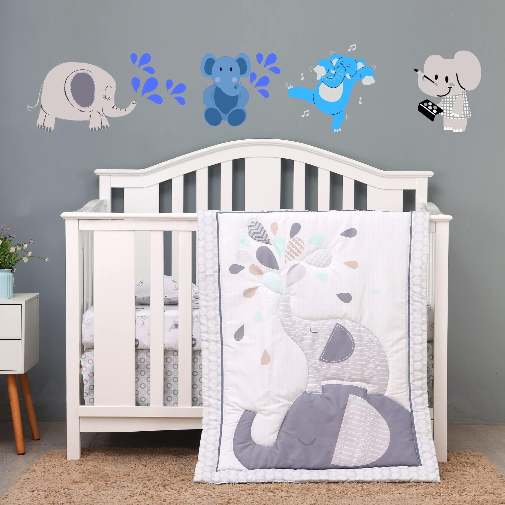 Amazon.com: Rtteri 4 Pieces Baby Crib Bedding Set, Nursery Bedding ...