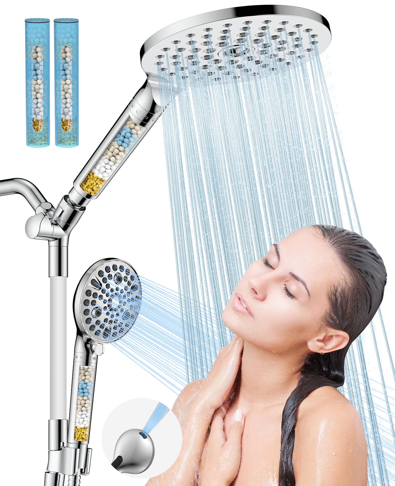 Dual Filtered Handheld Shower Heads Combo, HOPOPRO 15-Mode High ...