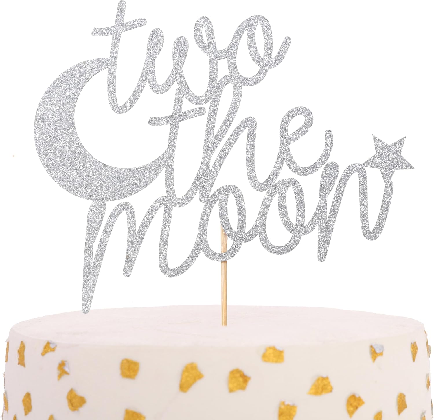 Amazon.com: Silver Two the Moon Cake Topper for 2nd Birthday- Glitter ...
