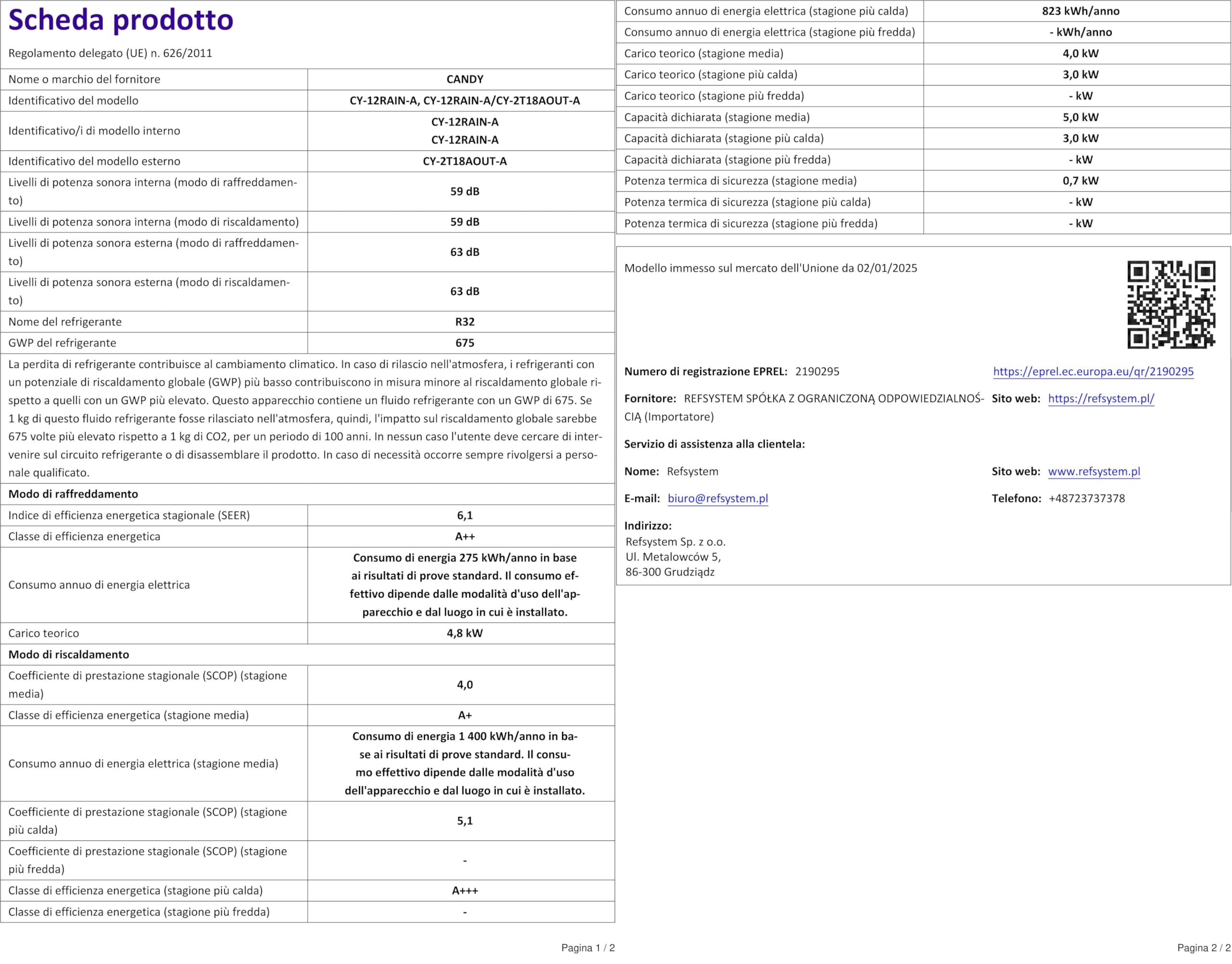 Candy CY-12RA - Climatizzatore 12000 Btu, Monosplit, Pompa di calore ...