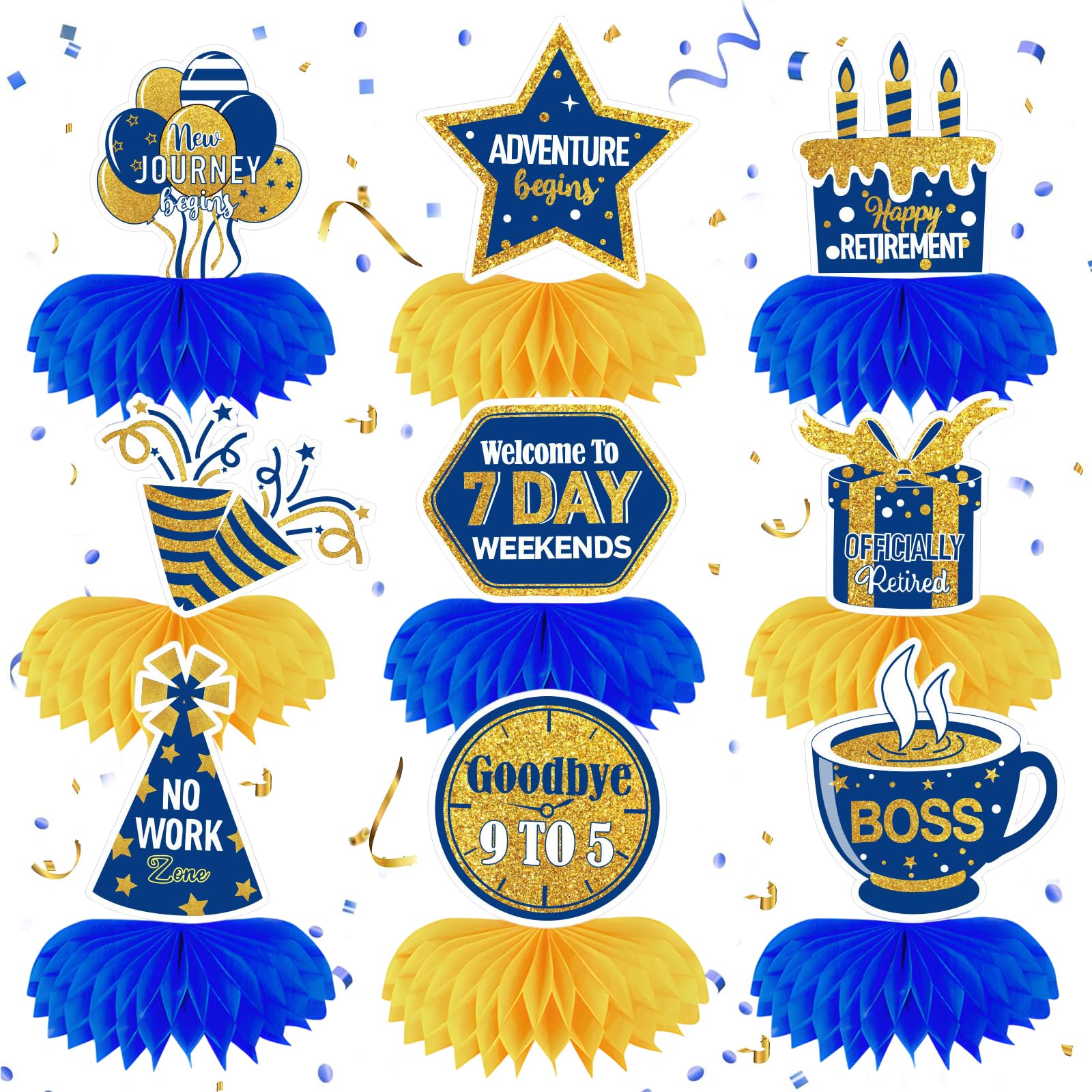 9Pcs Blue Retirement Party Decorations, Navy Blue Gold Retirement Table ...