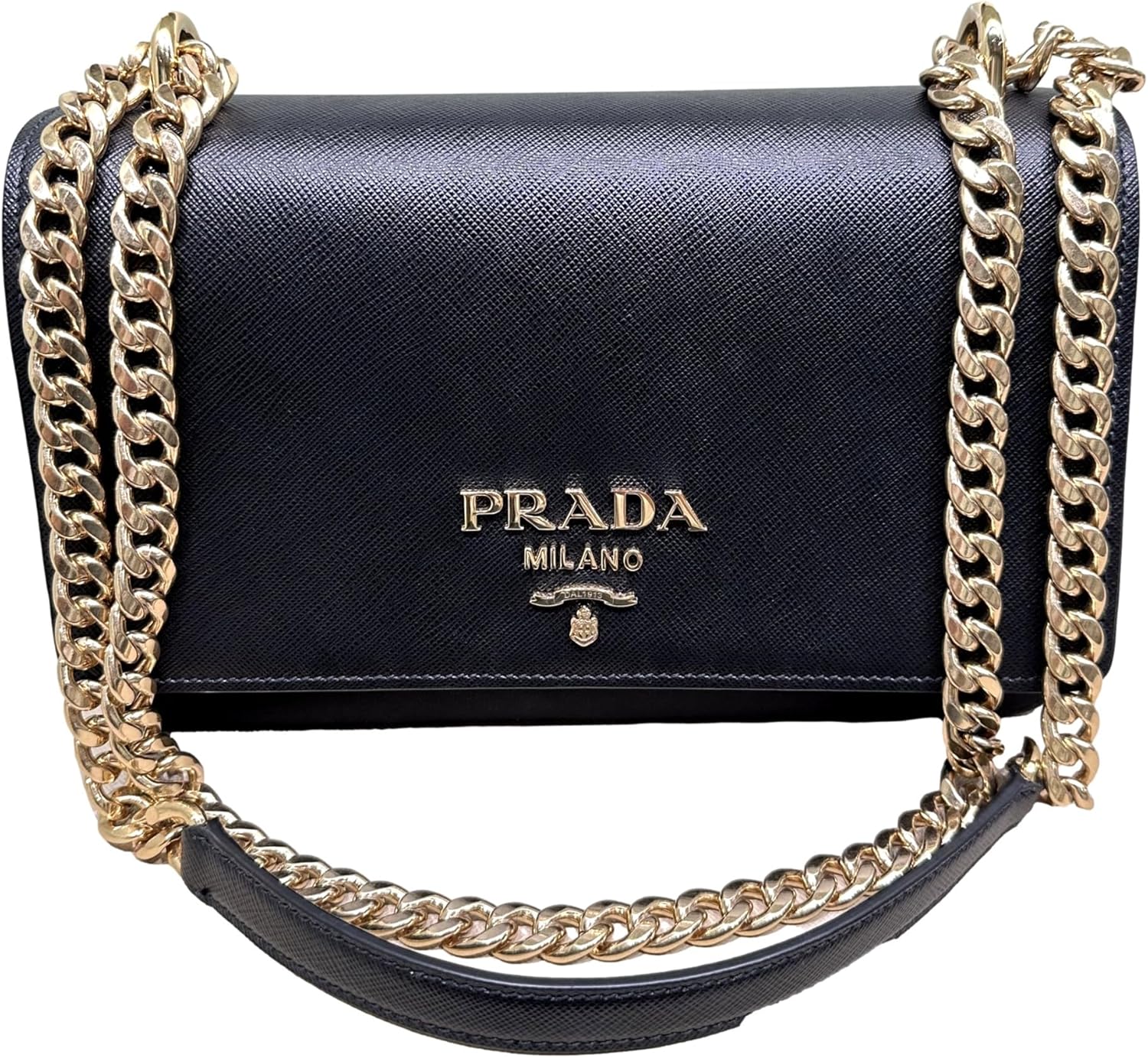 Prada Small Black Saffiano Leather Canvas with Gold Chain Straps ...