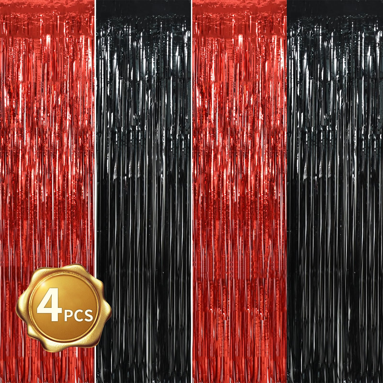 Snapklik.com : BEISHIDA 4 Pcs Red And Black Door Streamers Foil Curtain ...