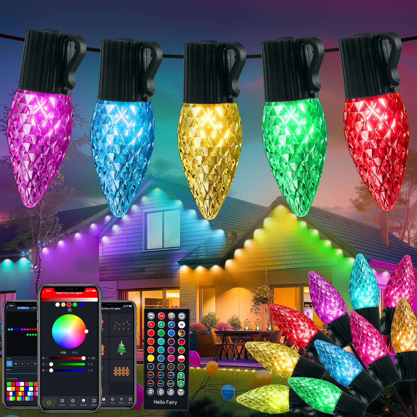 Soiarllt Smart Christmas Lights, C9 RGB 33ft 50LED Strawberry Lights ...