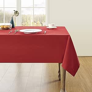 Amazon.com: ZeeMart Red Christmas Tablecloth, Farmhouse Linen Style ...