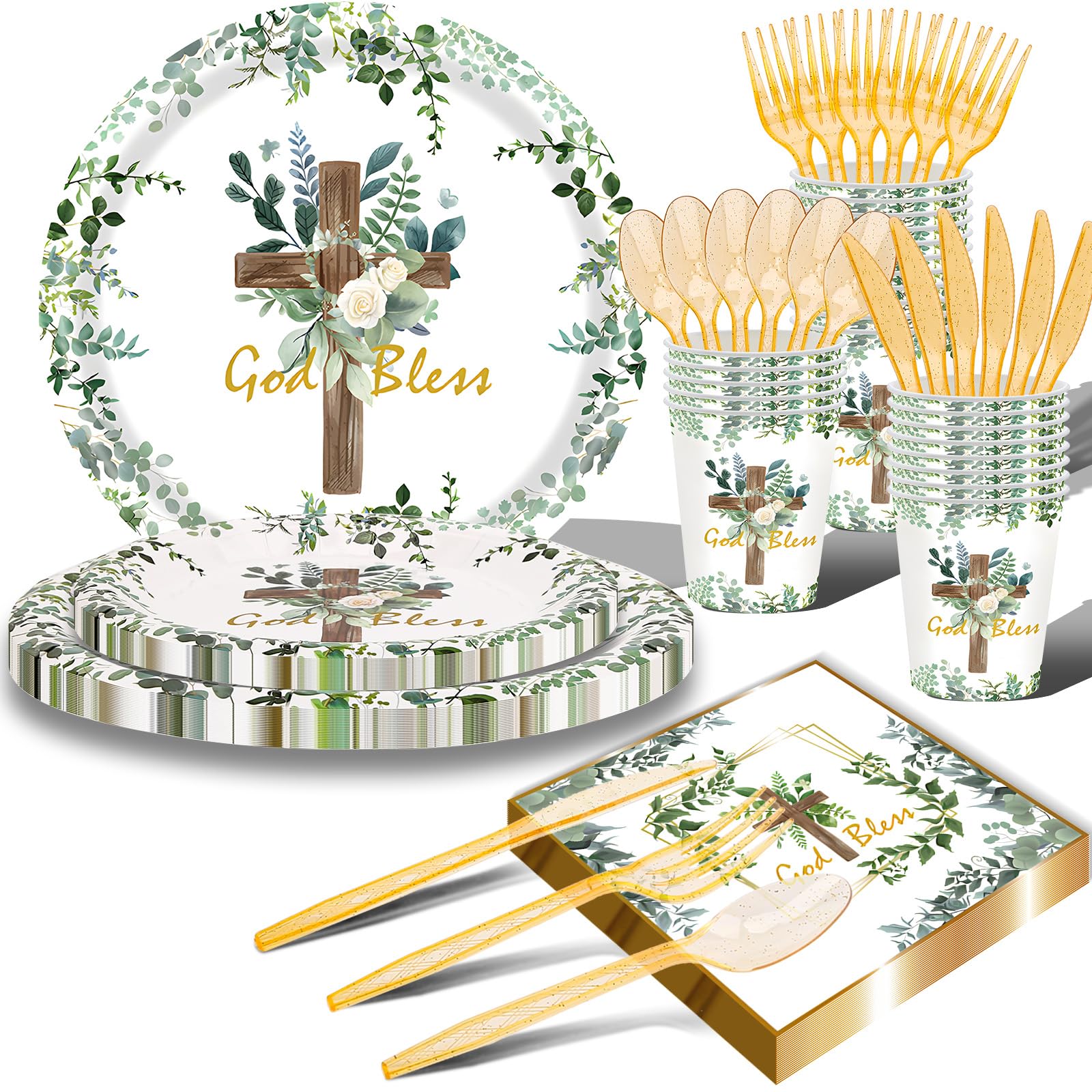 Amazon.com: 168 Pcs Greenery Baptism Plates and Napkins Party Supplies ...