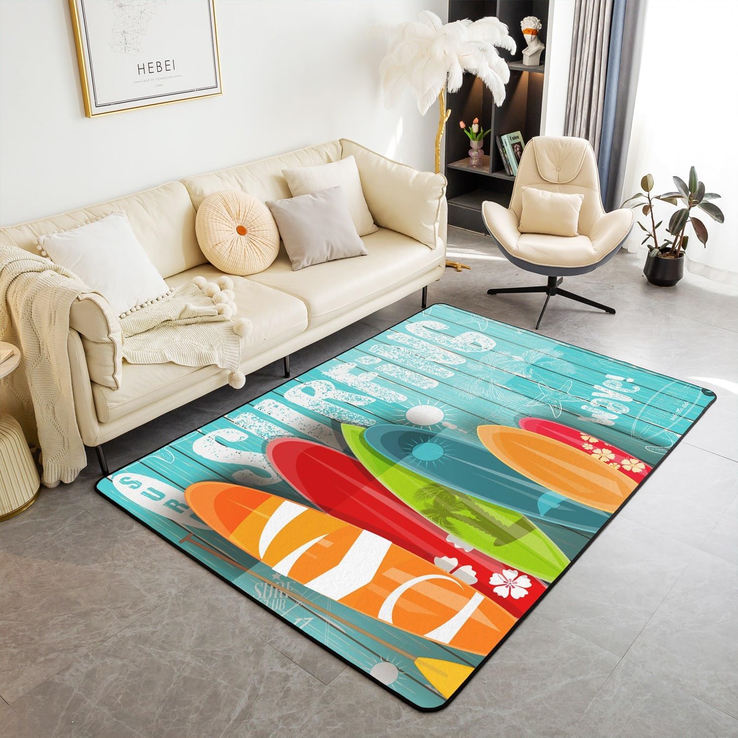 Amazon.com: Beach Themed Area Rug 3x5 Ocean Palm Tree Surfboard Rugs ...