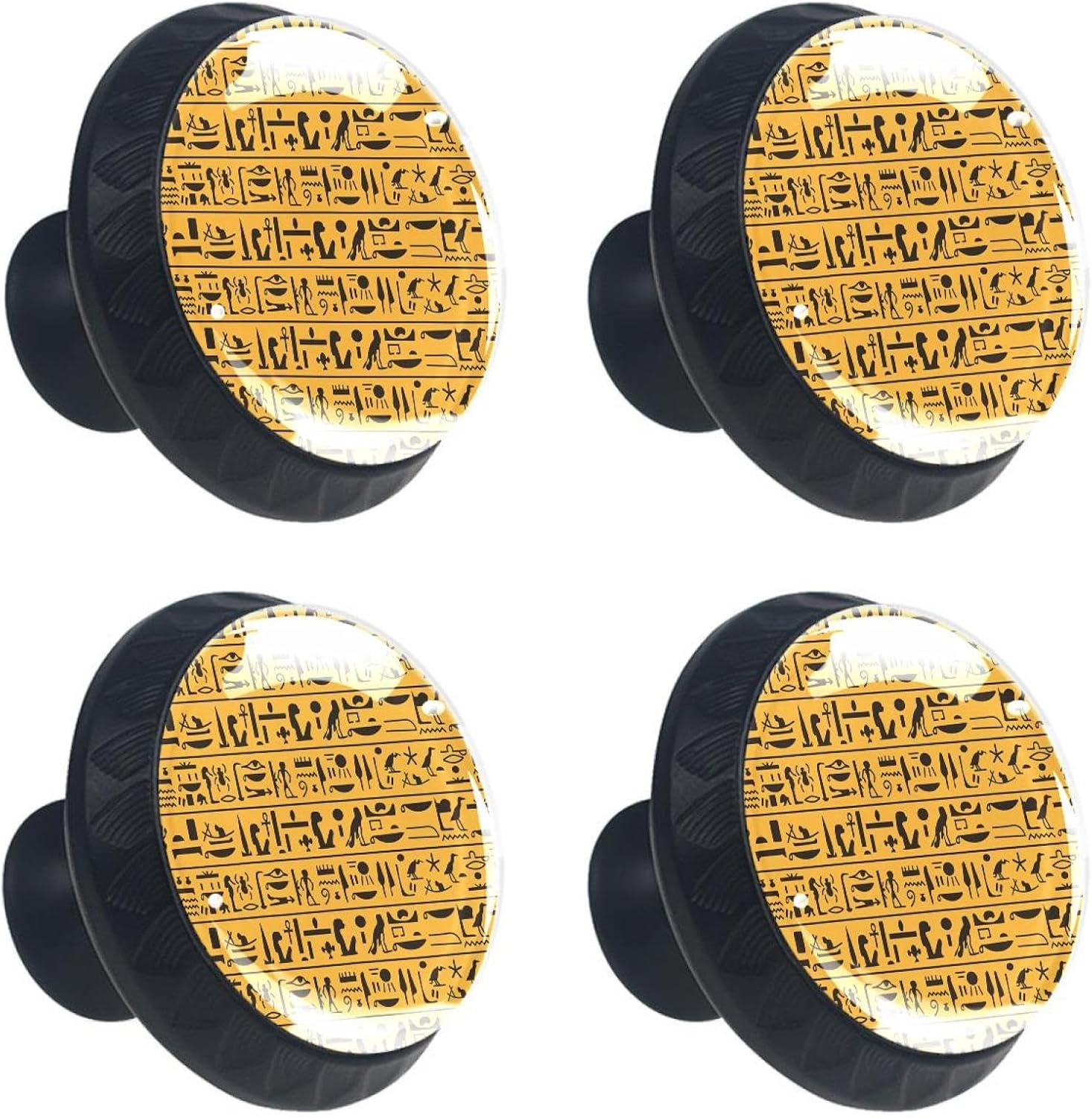 4 Pcs Dark Brown Egyptian Hieroglyphic Letter Design Glass Drawer Knobs ...