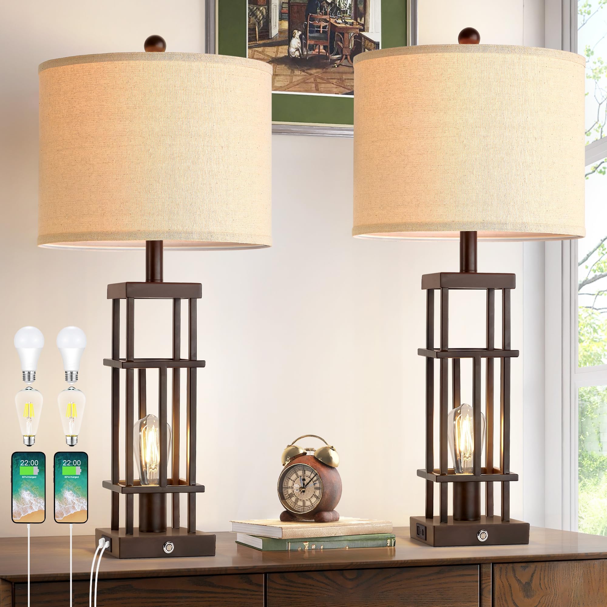 BZZMMB 29.5" Table Lamps for Living Room Set of 2, Farmhouse Table ...