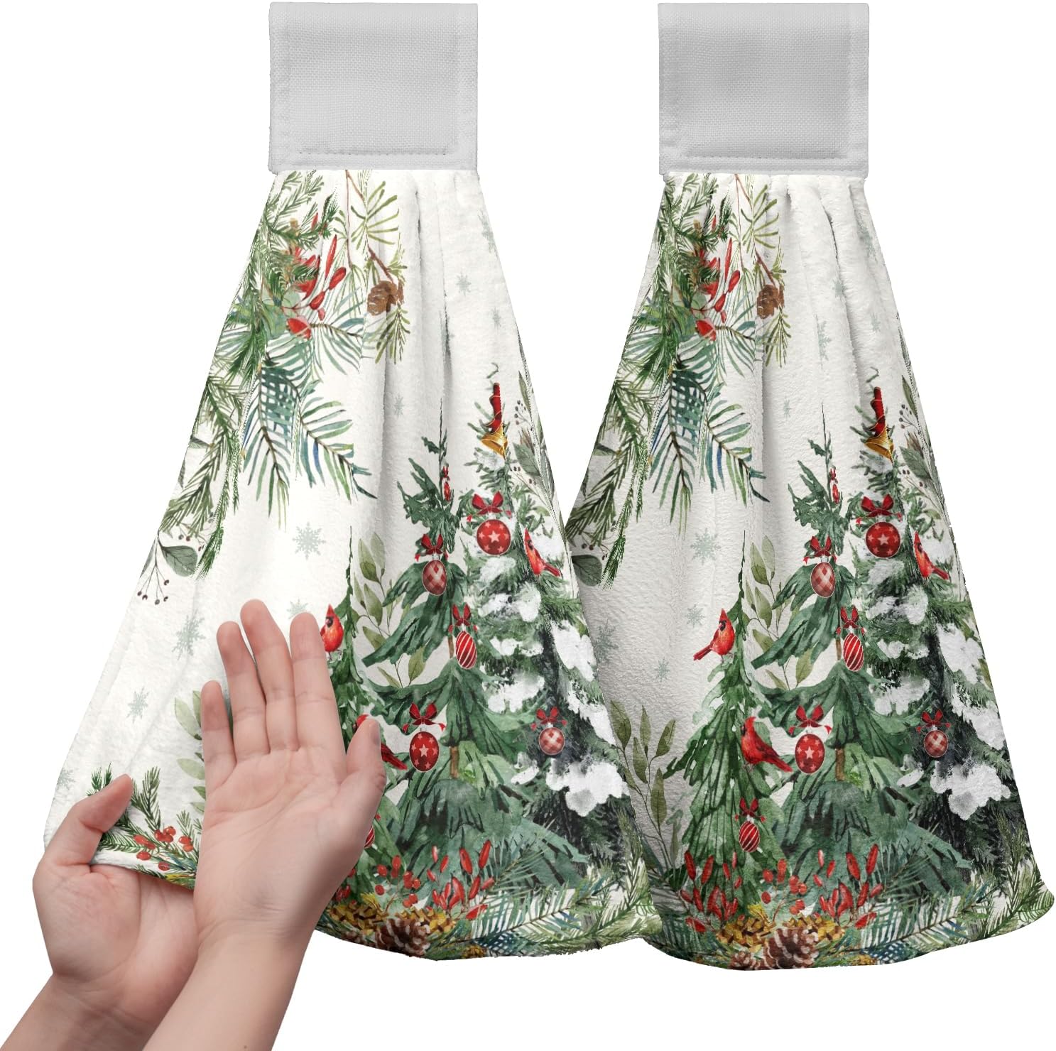 Amazon.com: Christmas Tree Hanging Hand Towels Set of 2 Winter Cardinal ...