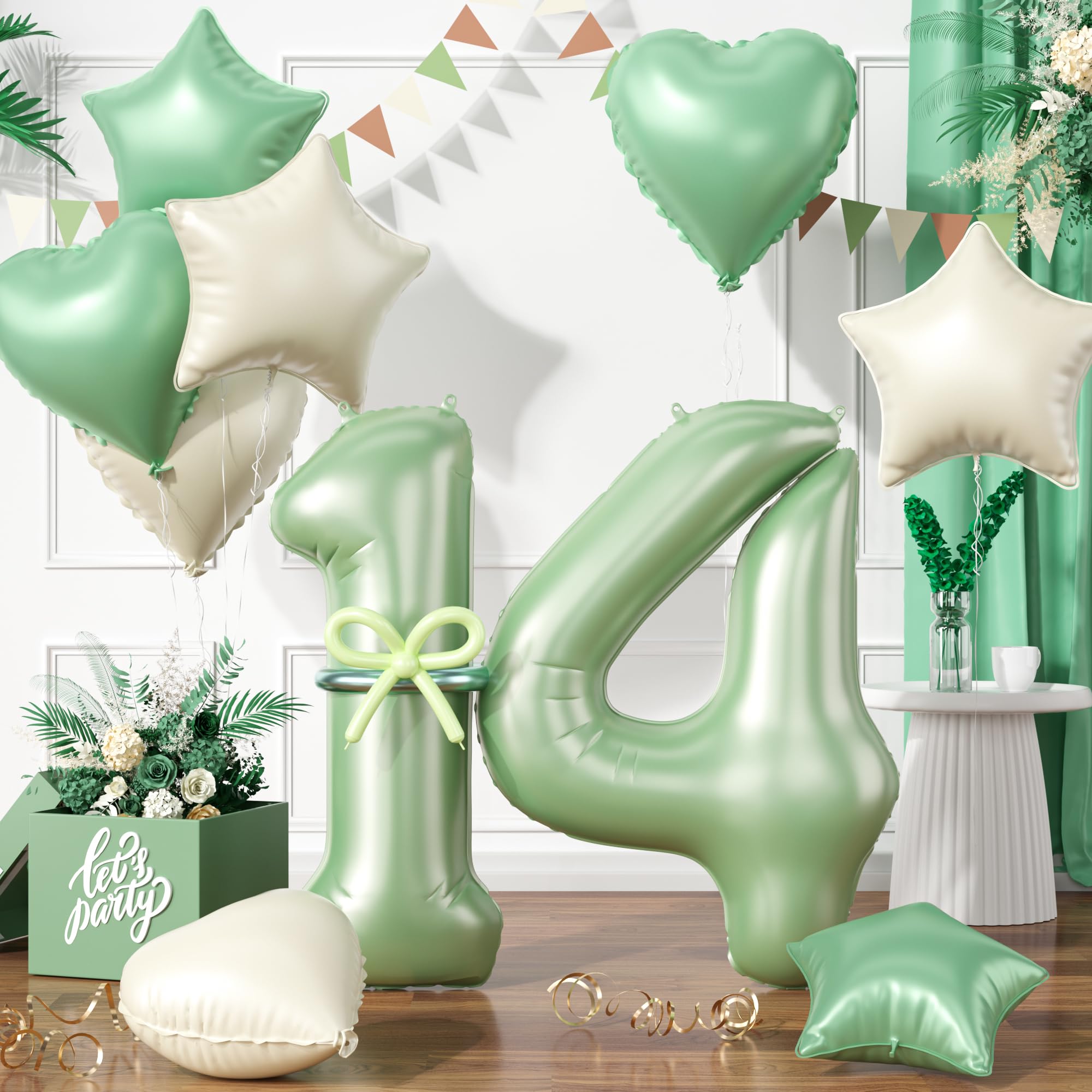Amazon.com: Sage Green Number 14 Balloons, Green 14 Number Balloons ...