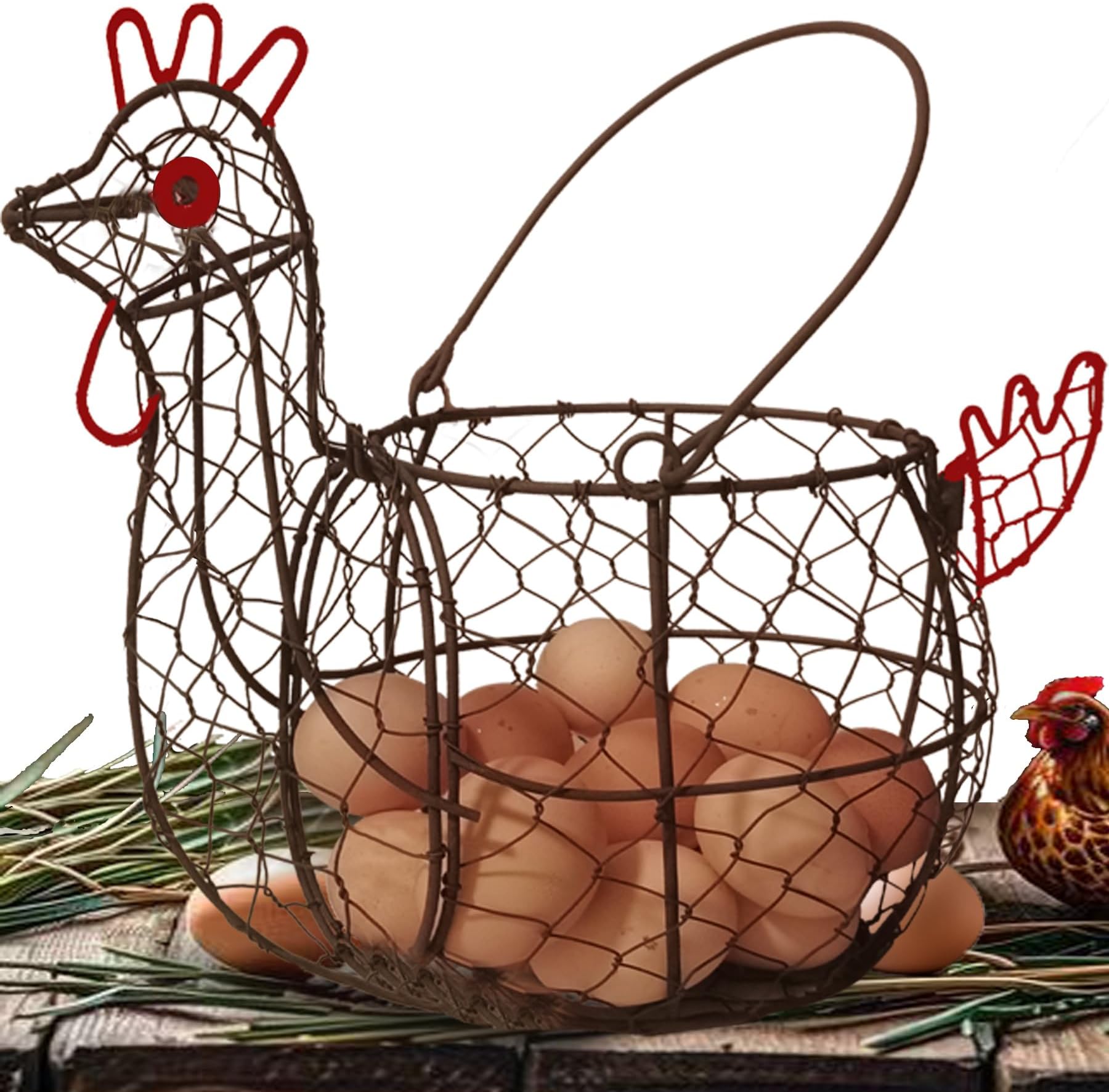 Amazon.com: Farmhouse Rustic White Chicken Wire Metal Egg Basket With ...