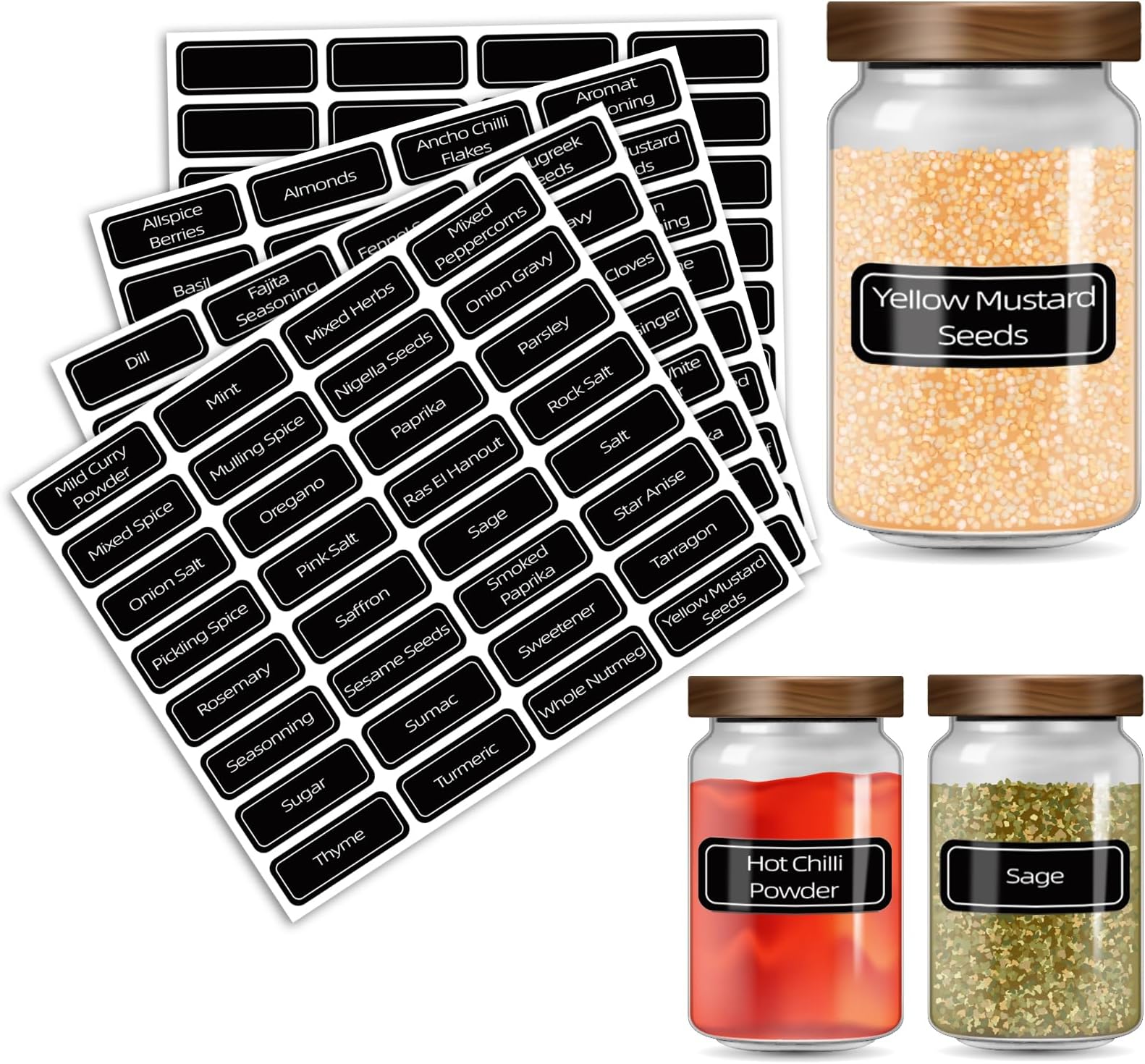 Spice Labels for Jars, Pre Printed Waterproof Self Adhesive Stickers ...