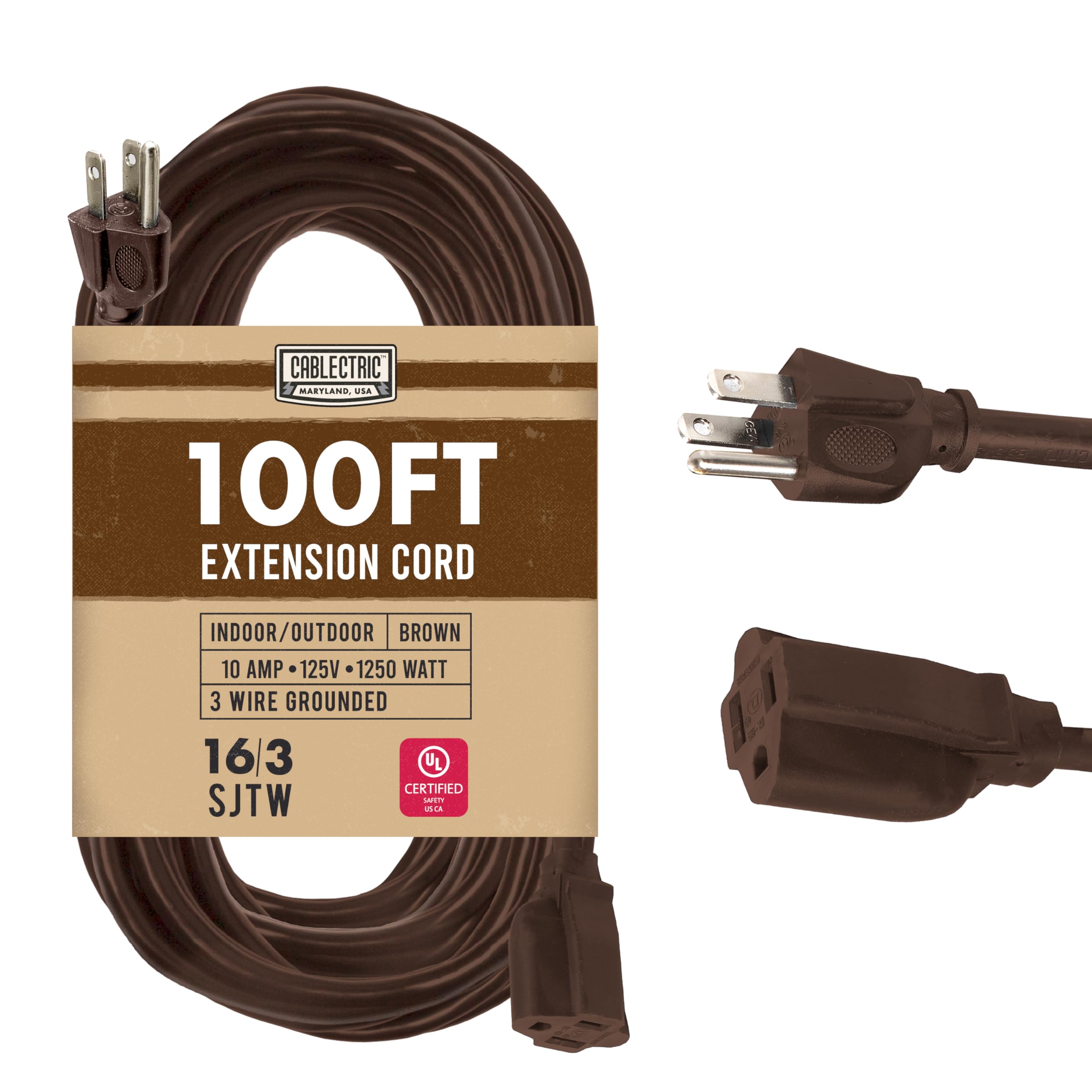Amazon.com: Cablectric 100 ft Brown Outdoor Extension Cord, SJTW ...
