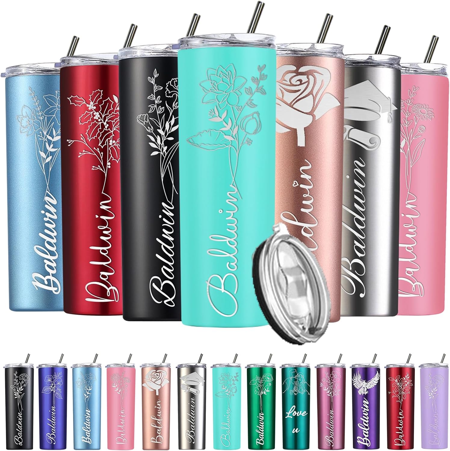 Amazon.com | Personalized Tumbler Custom Insulated Tumblers with Name Logo Customized 20oz ...