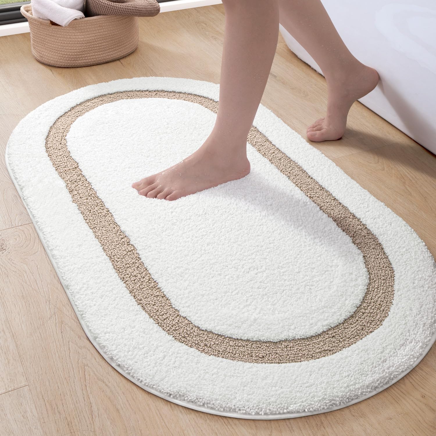 DEXI Oval Bath Mat 61 x 110 cm, Soft Absorbent Microfiber Rugs, Non ...