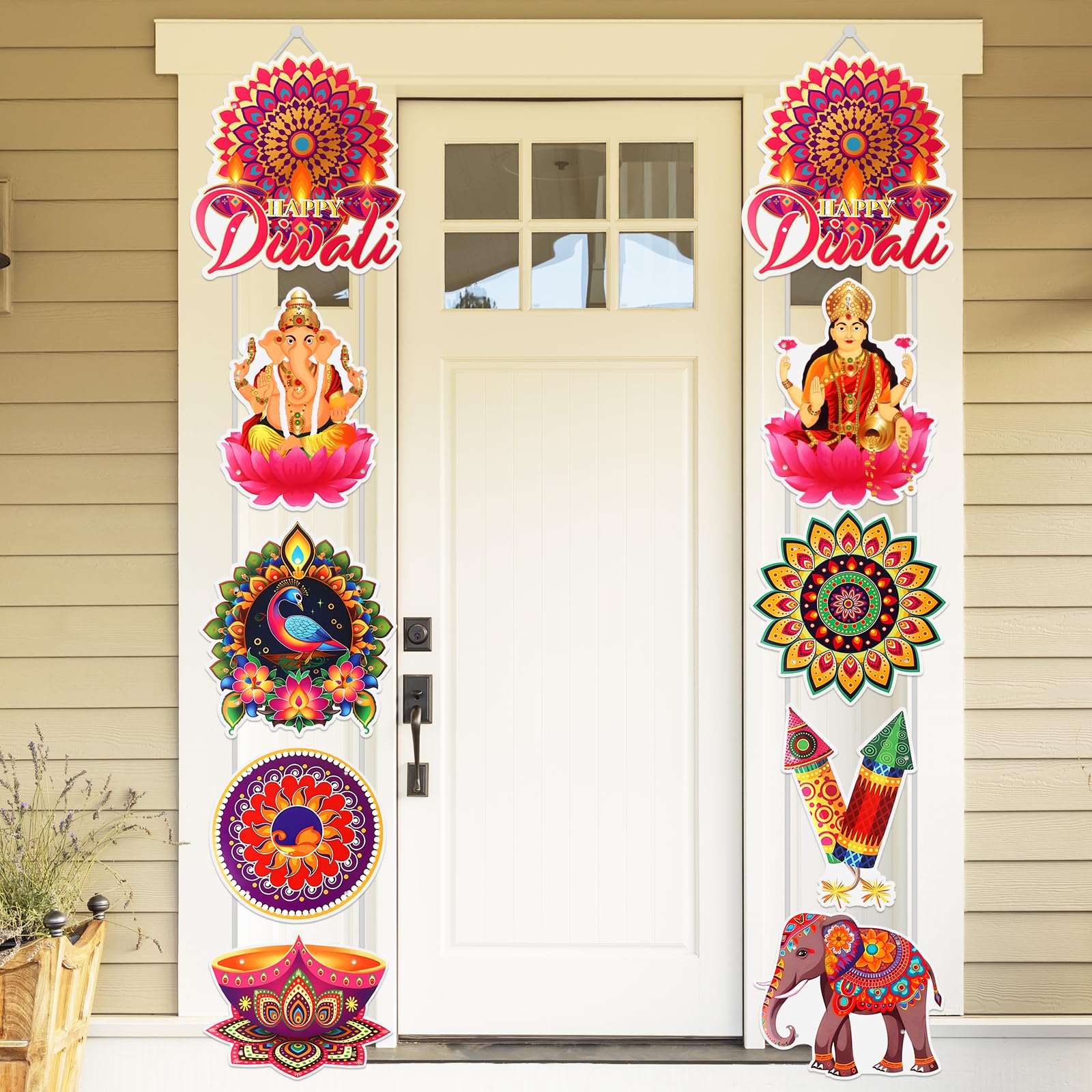 Haishell 10 Pcs Happy Diwali Door Sign Hanging Welcome Plaque Porch ...