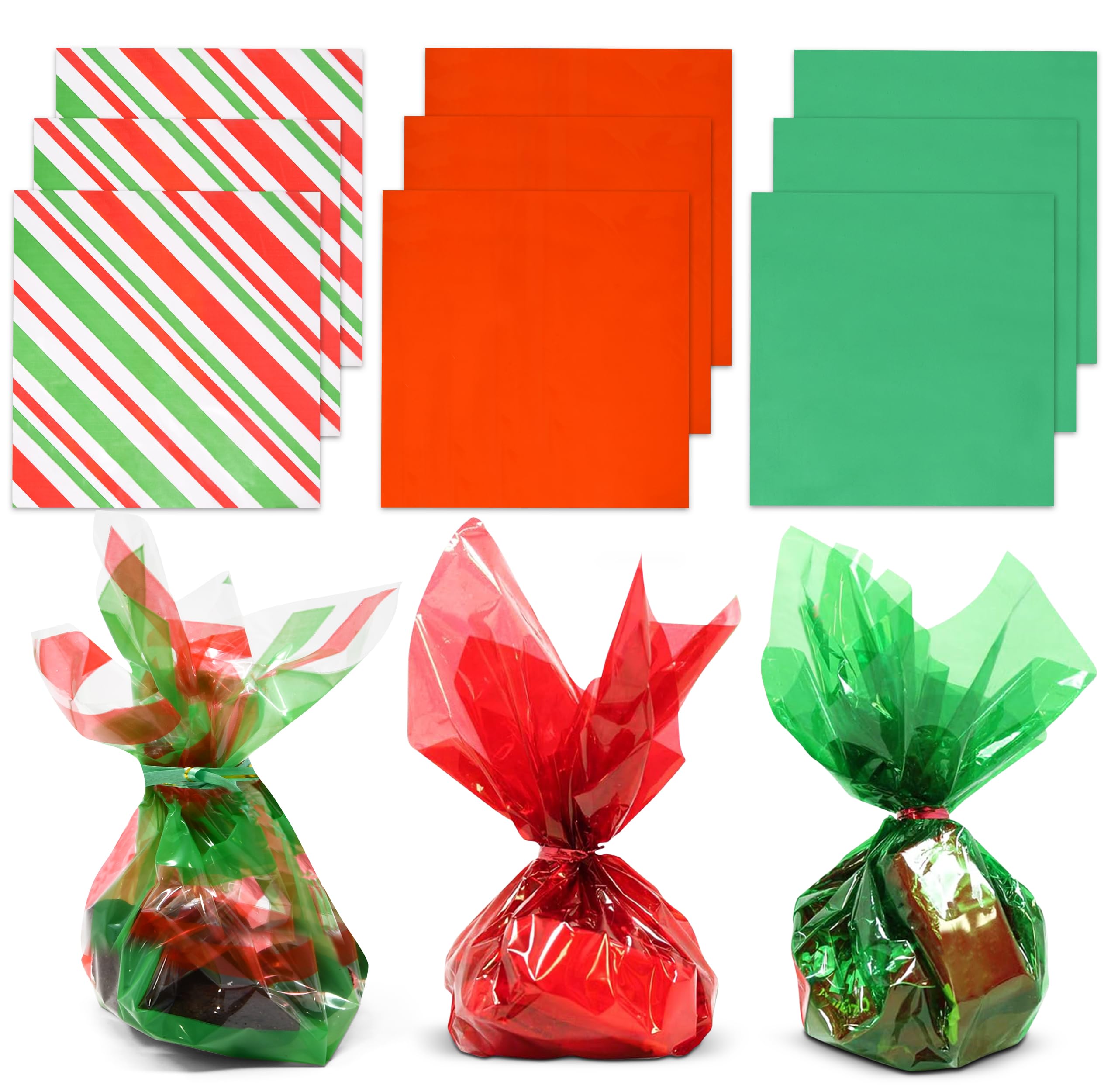 Amazon.com: 300 Count Cellophane Sheets Christmas Plastic Wrap Colored ...