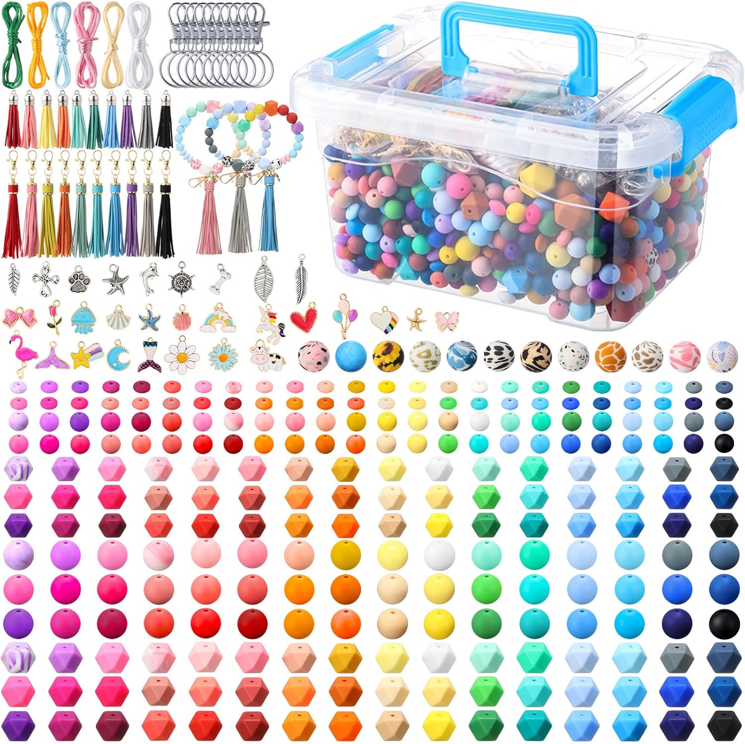 Amazon.com: Hotop 1176 Pcs Silicone Beads for Keychain Making Kit ...