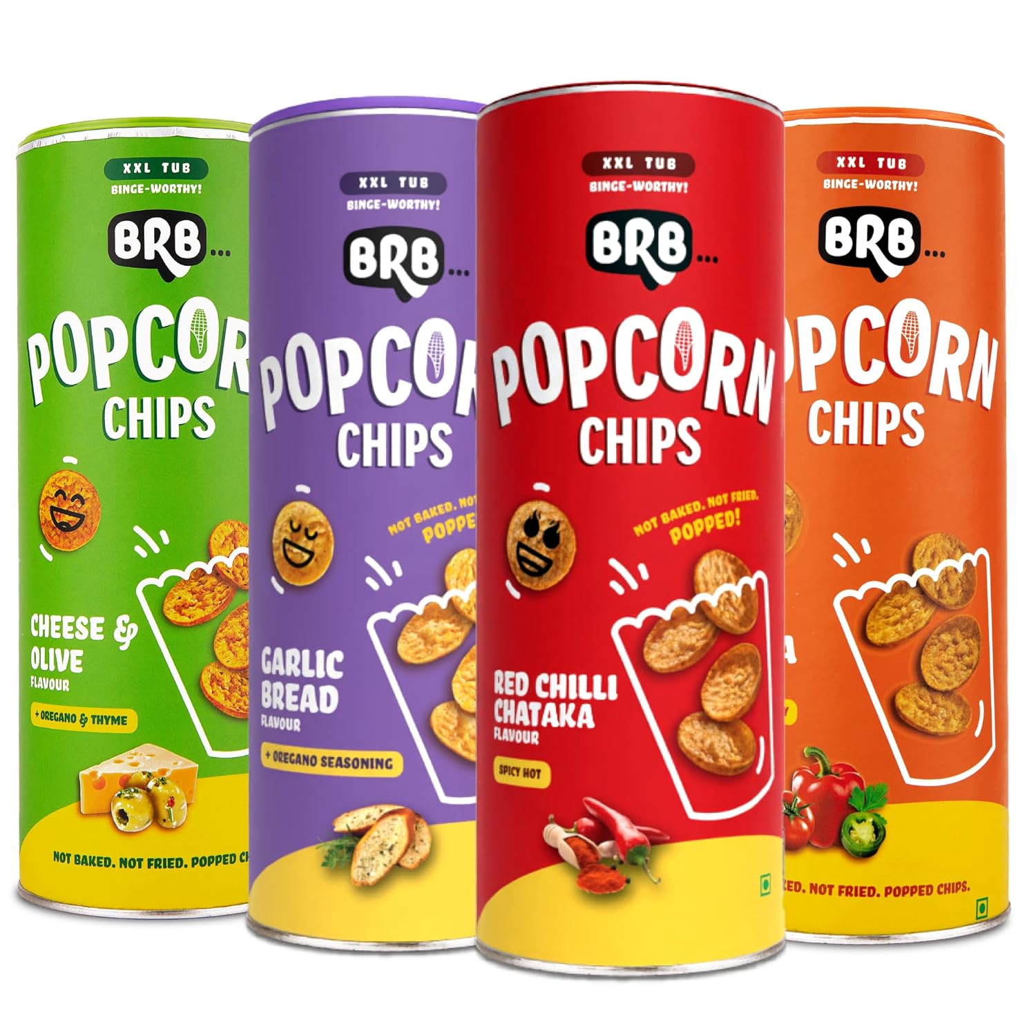 BRB Corn Popped Chips | Popcorn & Nachos Upgraded | 4 Tubs X 85 Grams ...