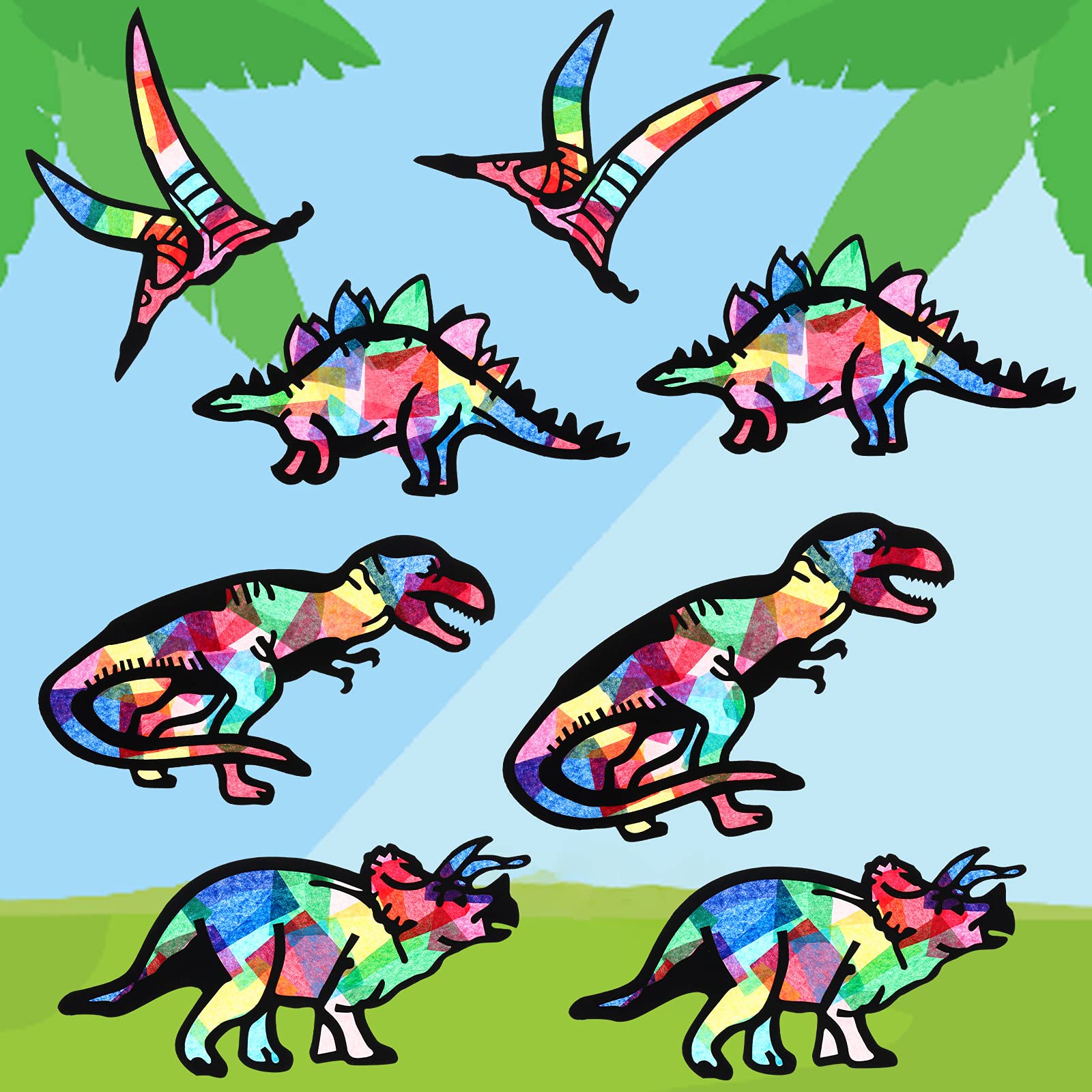 Buy 8 Pieces DIY Dinosaur Templates Suncatcher Kit Dinosaur Paper ...