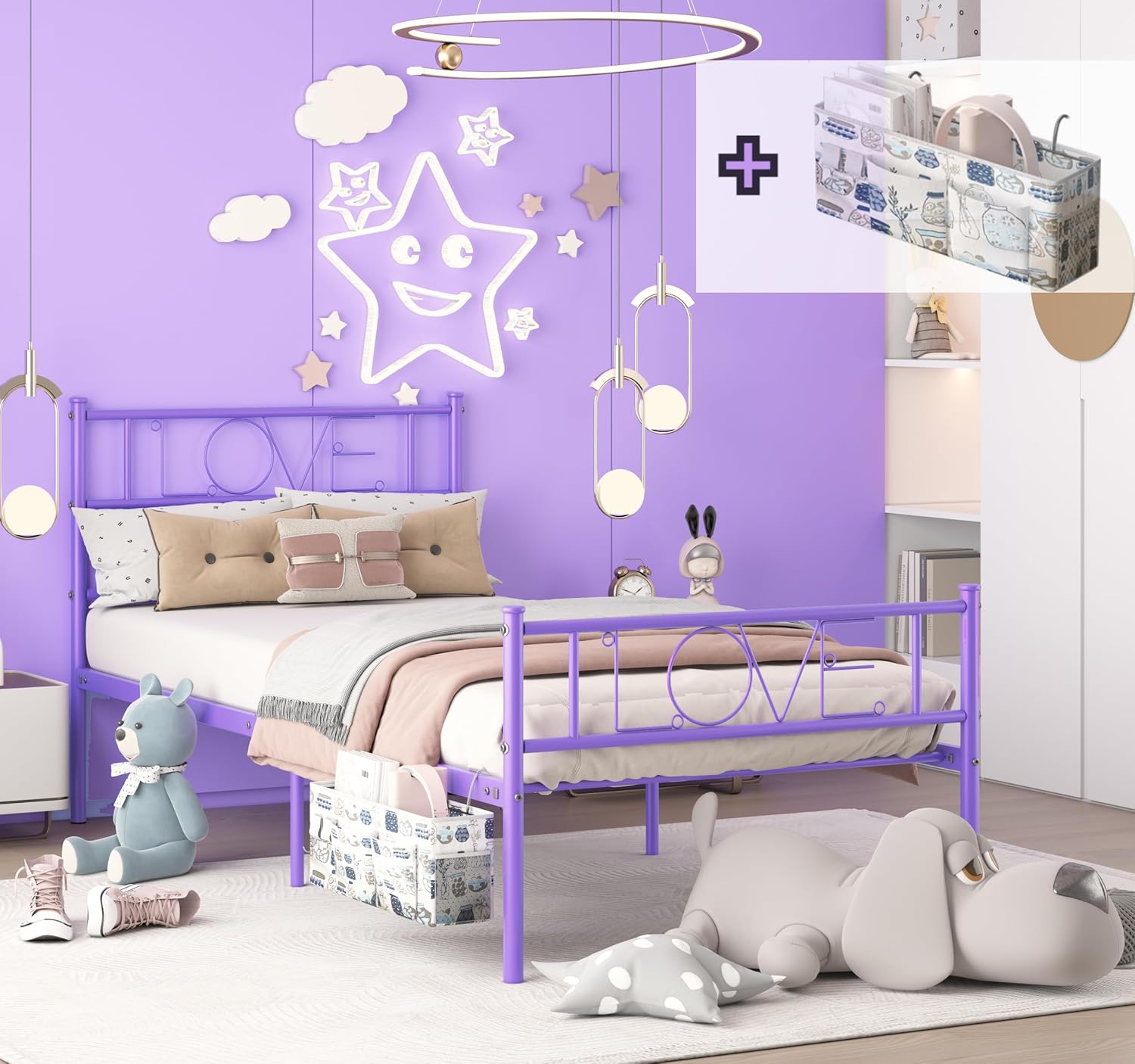Amazon.com: Purple Bed Frame Twin Size Bed Frames with Headboard Metal ...
