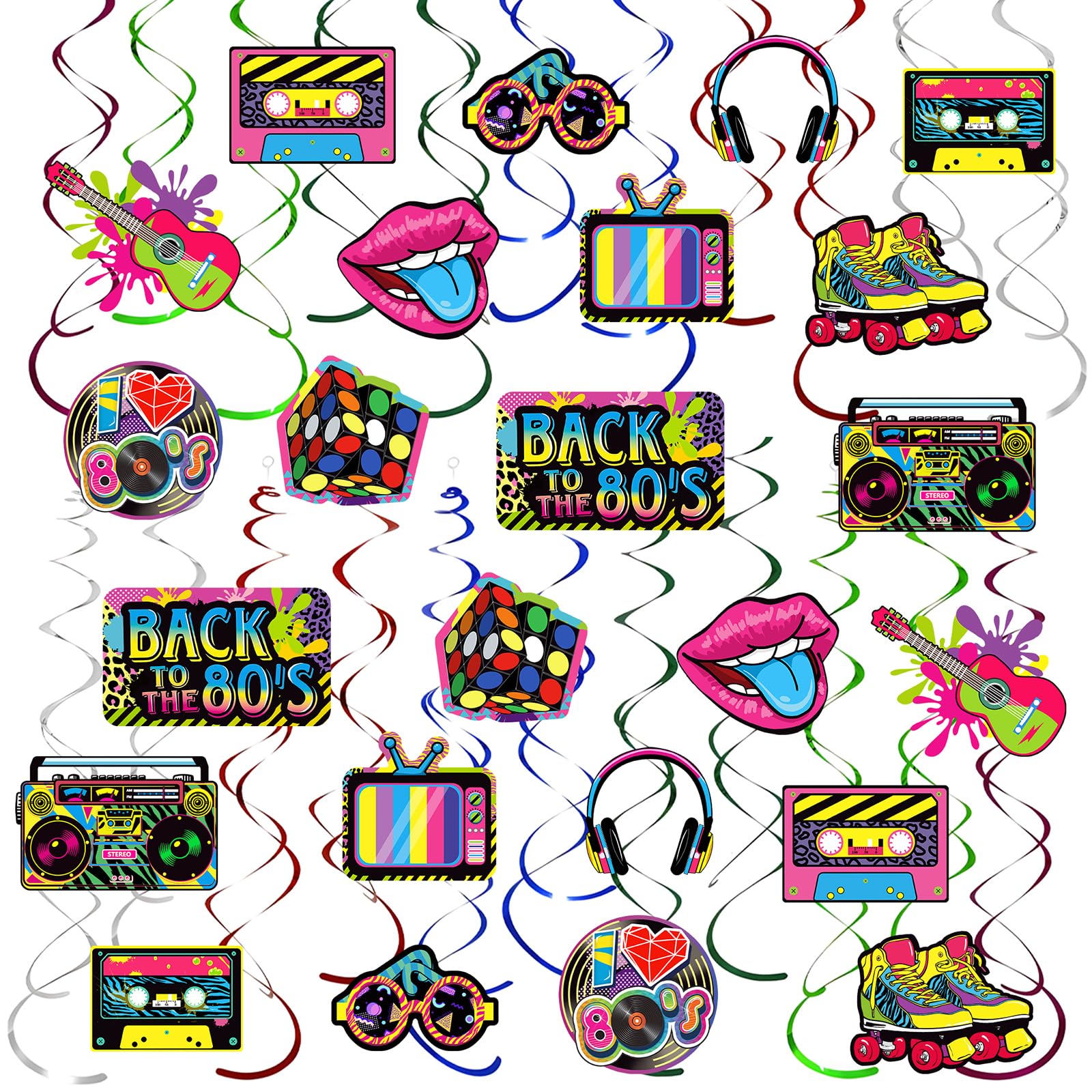 Amazon.com: 58PCS 80s Birthday Party Decorations Hanging Swirls ...